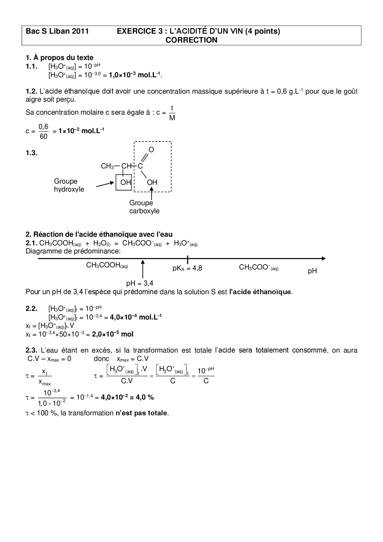 Chimie Appliquée Exercitation Sur Lacidité Dun Vin Correction