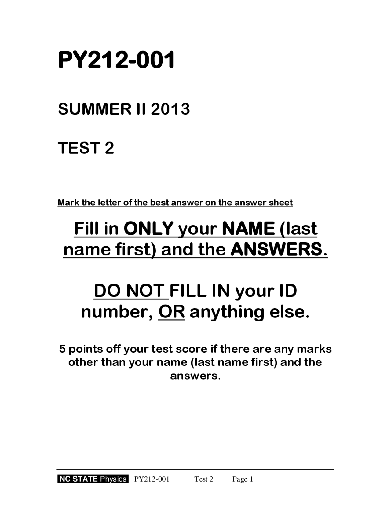 Test Ii With Answers College Physics Ii Py 212 Docsity