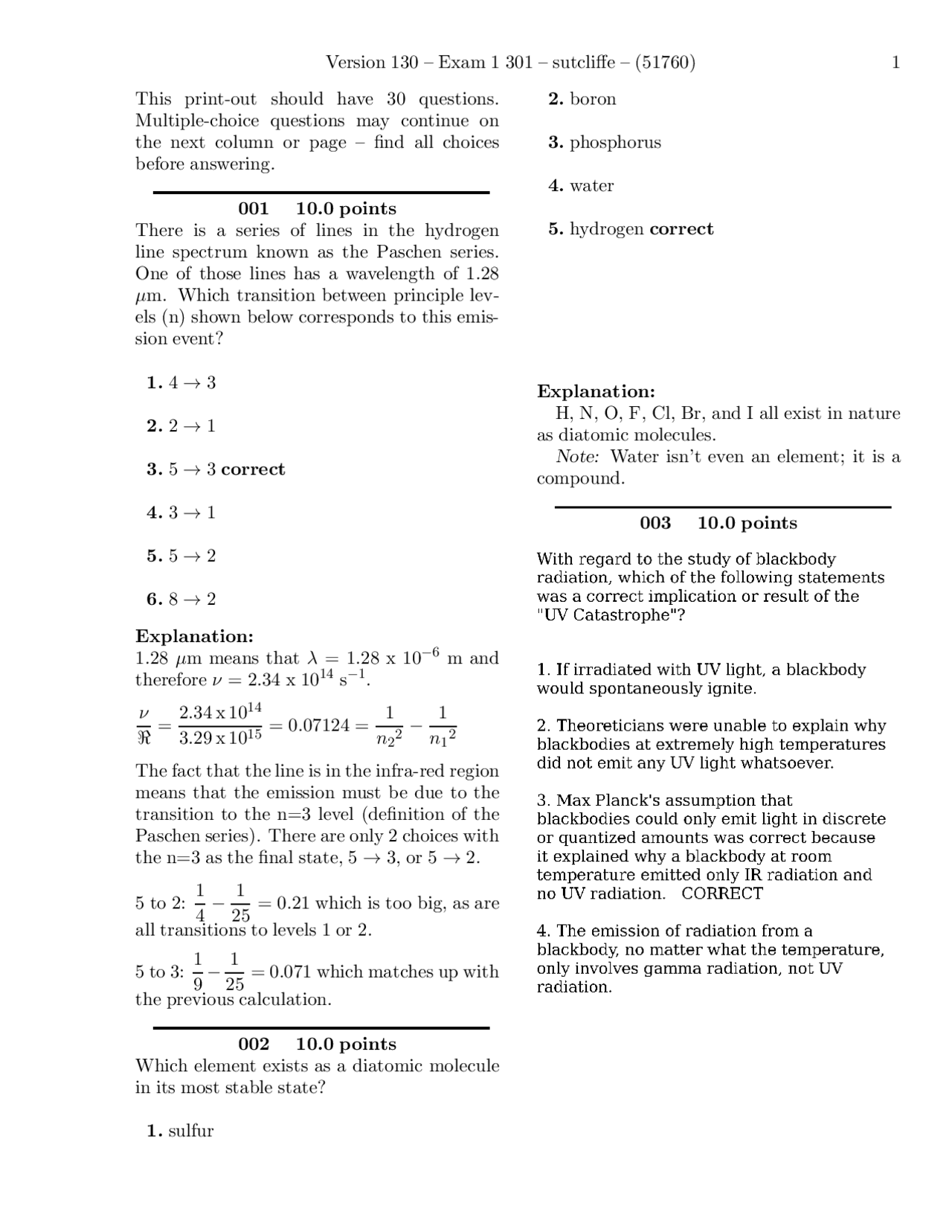 30 Questions with Explanation - Principles of Chemistry | Exam 1 | CH ...