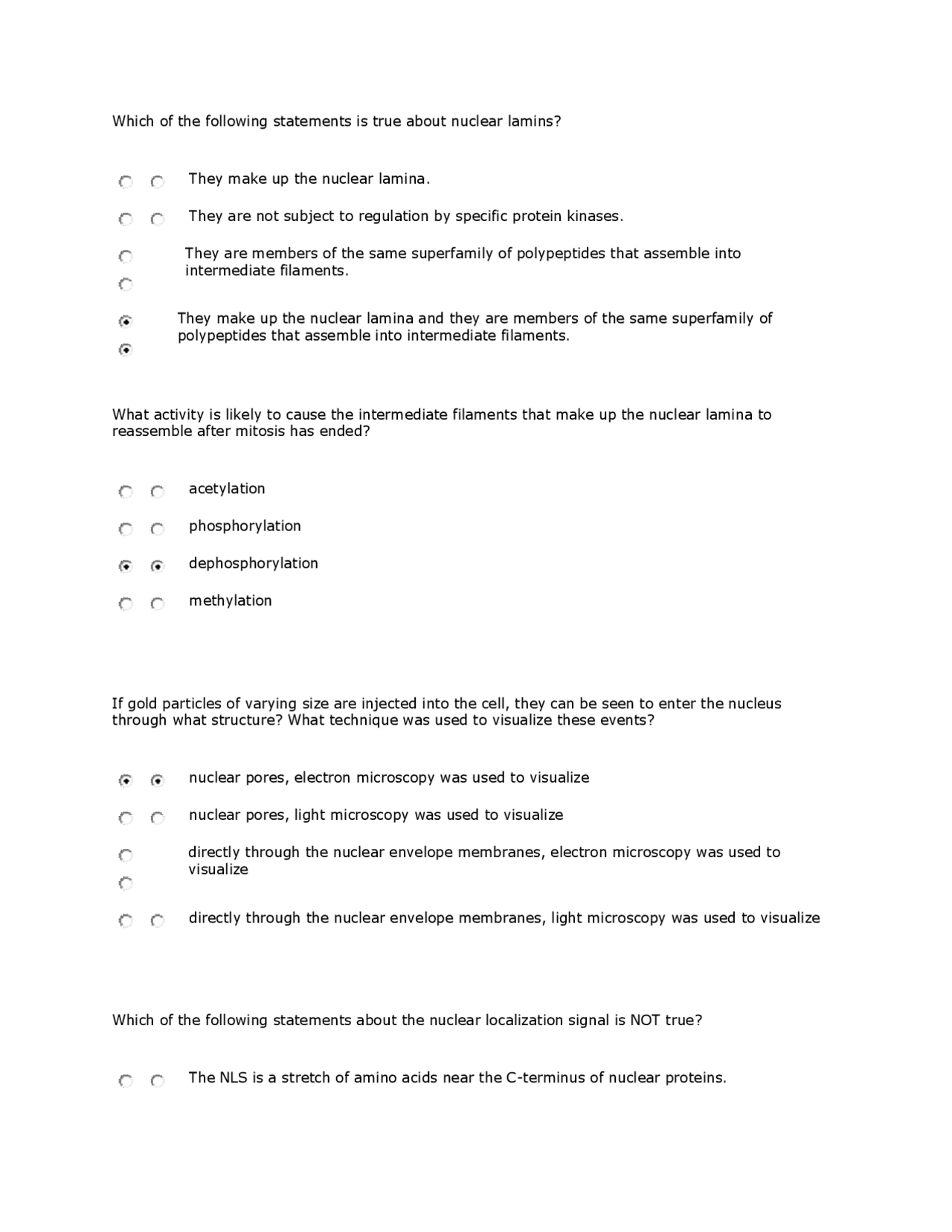 Sample Quiz 8 With Answer Key Cell Biology Pcb 4023 Docsity