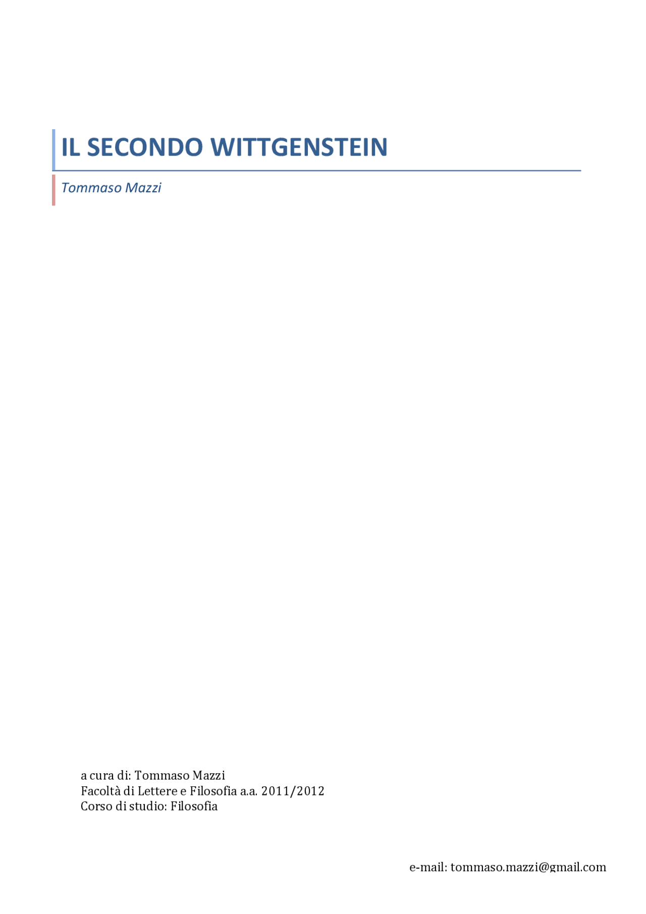 Il Secondo Wittgenstein Docsity