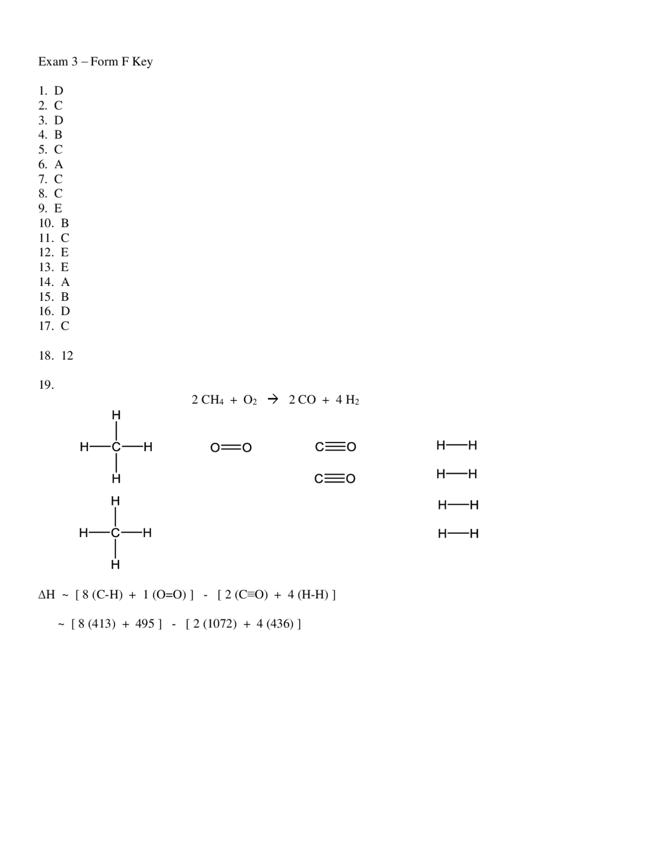 Chemistry - A Molecular Science - Exam III Answer Key | CH 101 - Docsity