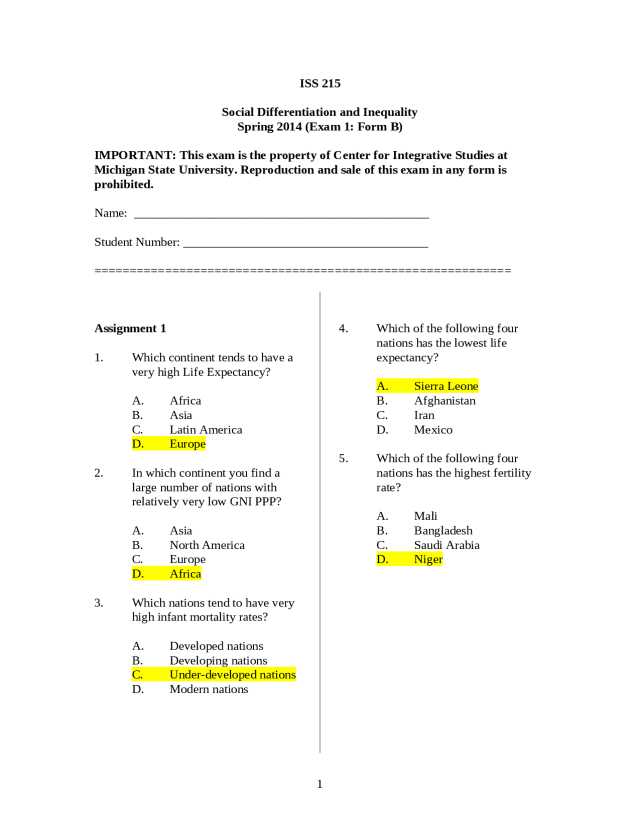 Exam 1 Questions With Answers Social Different And Inequality Iss
