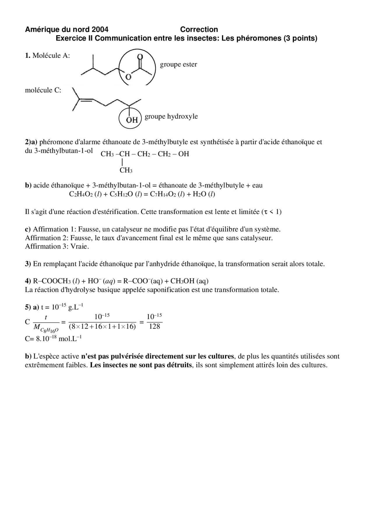 Exercices Biochimie Communication Entre Les Insectes Correction