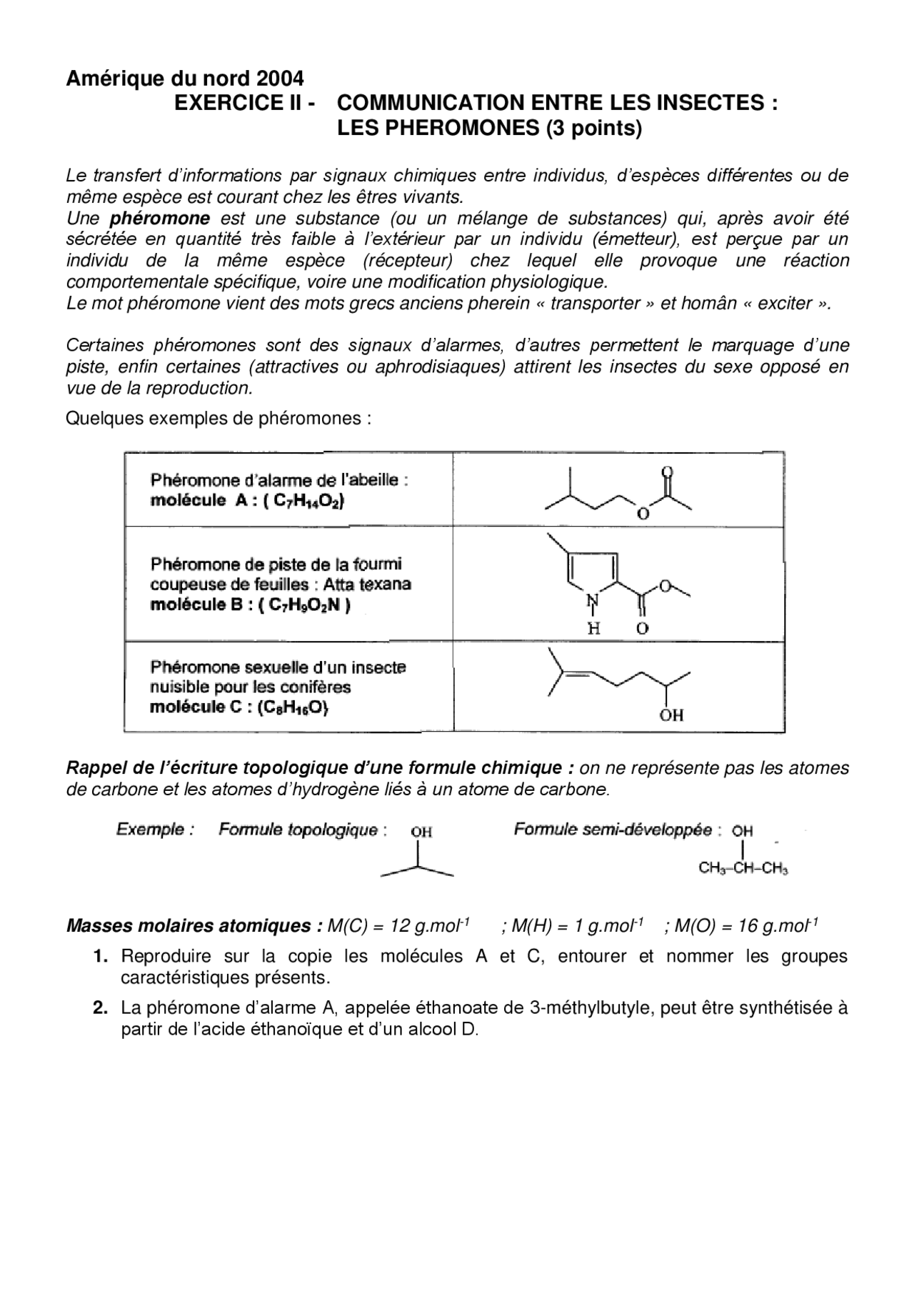 Exercices Biochimie Communication Entre Les Insectes Docsity