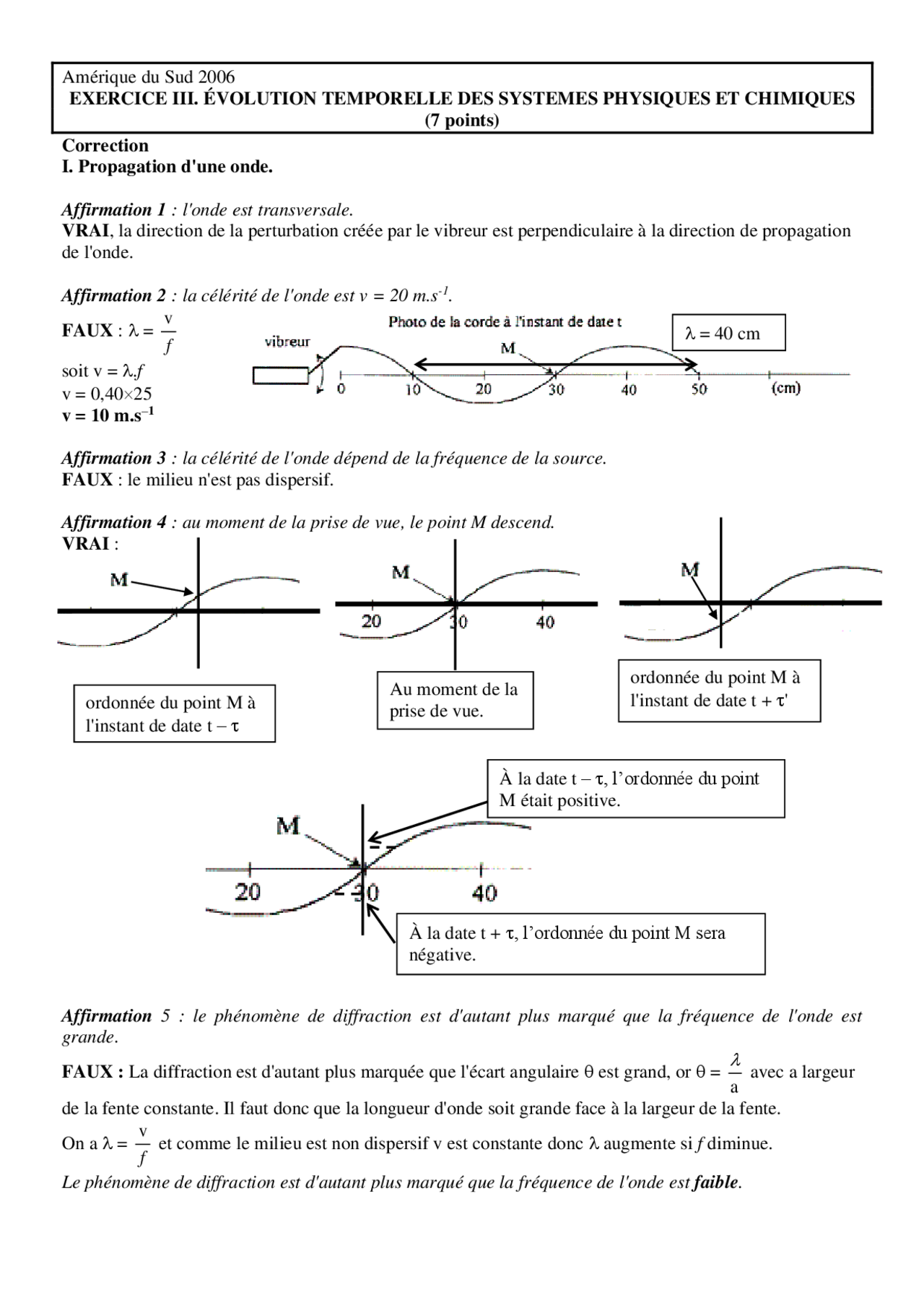 Physique – exercitation sur l'évolution temporelle des systemes physiques et chimiques ...