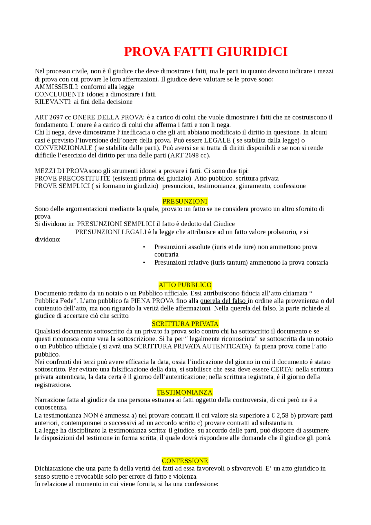 Prova Dei Fatti Giuridici E Trascrizione Docsity