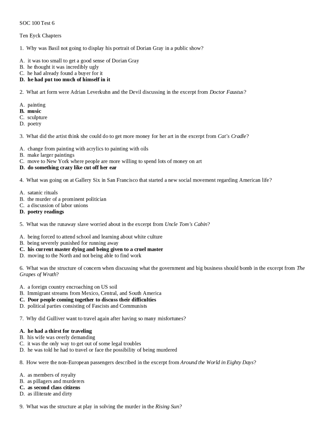 Introduction To Sociology Solved Test Soc 100 Docsity