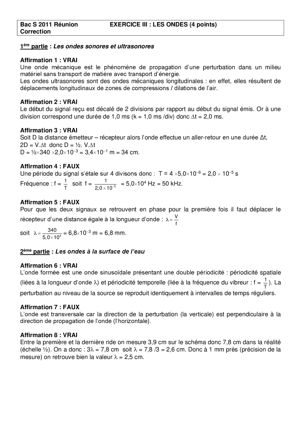 Physique Exercices 7 Correction Docsity