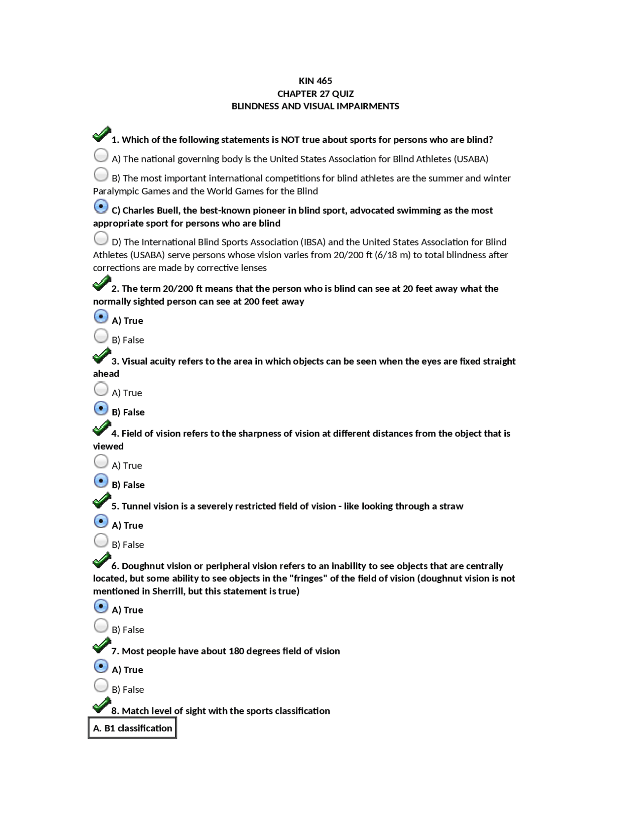 Blindness and Visual Impairments - Quiz 9 Answers | Adapted Physical ...