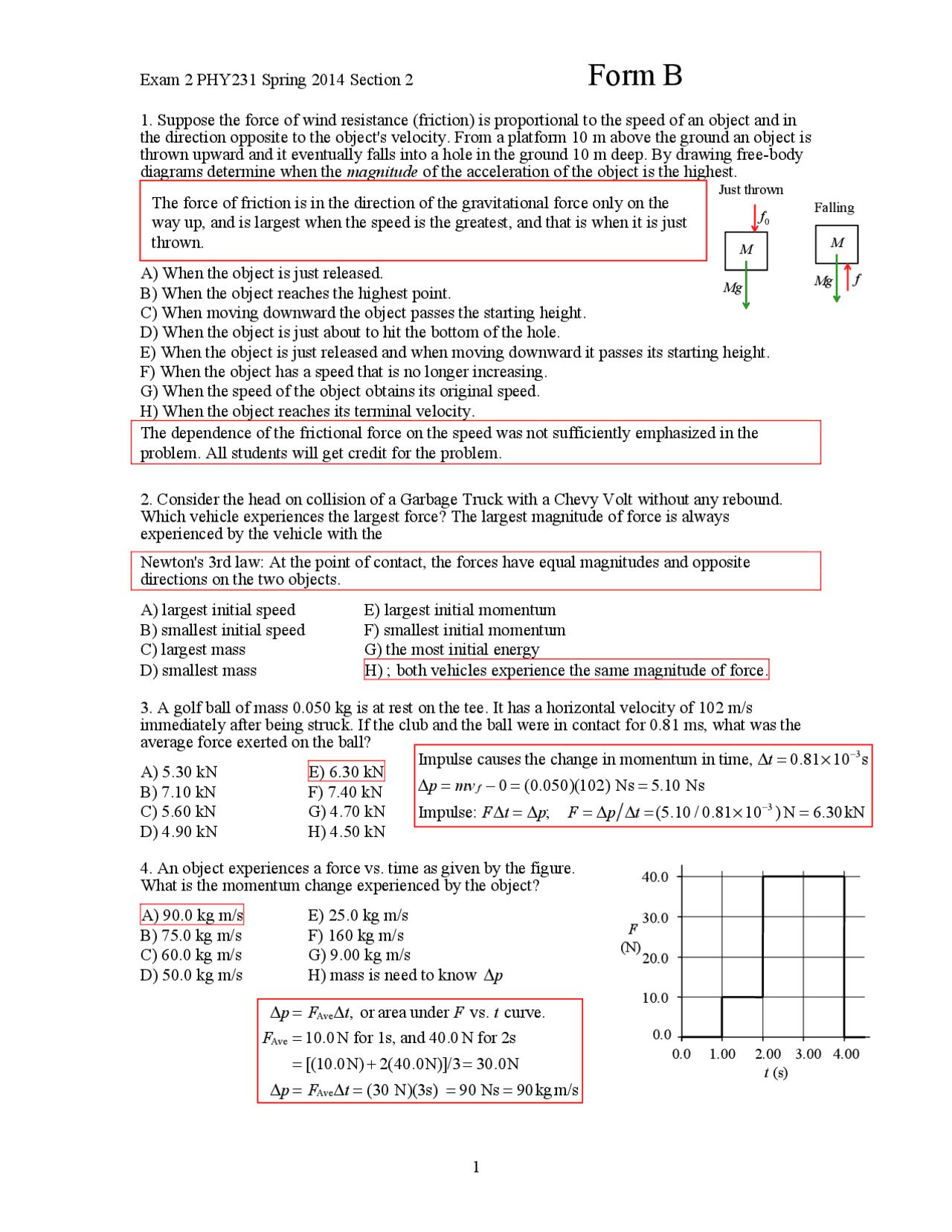 Exam 2 with Solution - Introductory Physics I | PHY 231 - Docsity