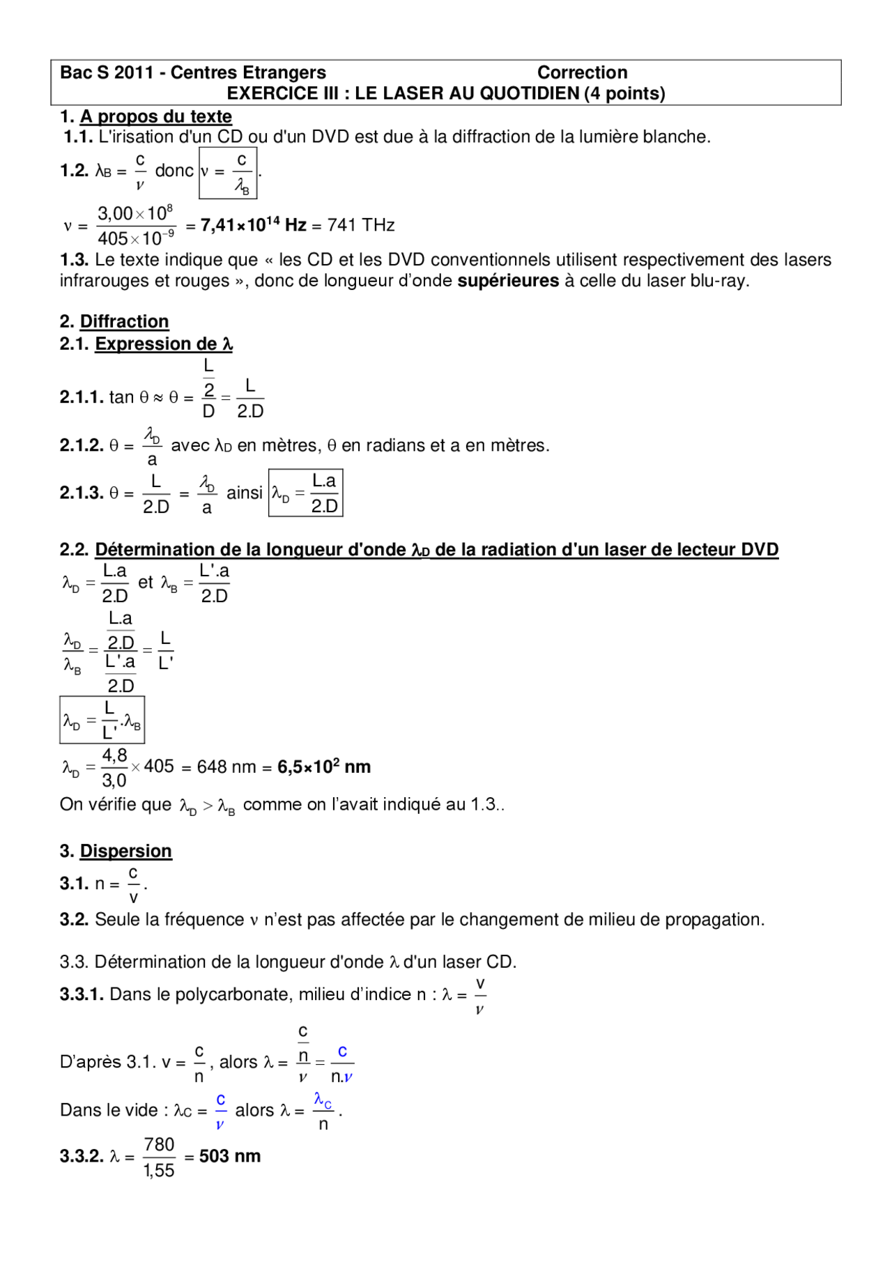 Physique Exercices 5 Correction Docsity