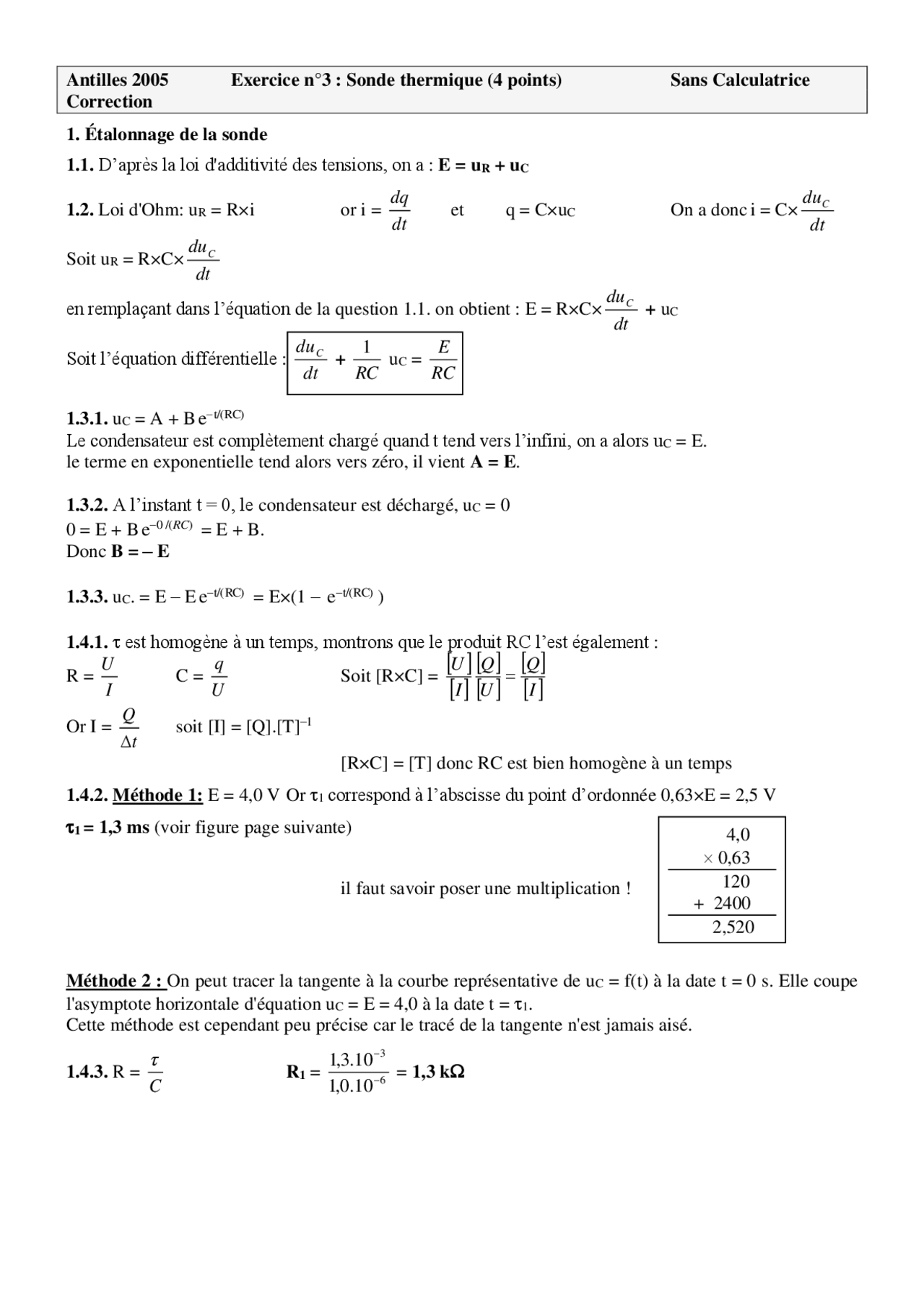 Travaux Pratiques Physique 4 Correction Docsity