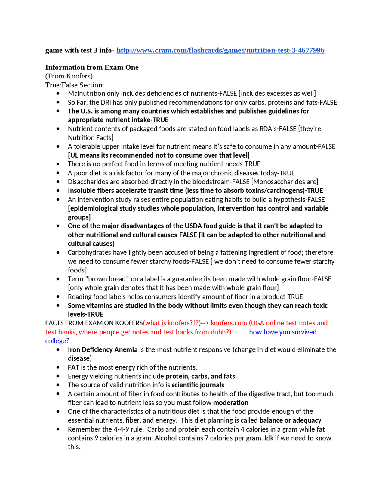 Nutrition Exam Review: True/False Questions and Key Concepts - Prof ...