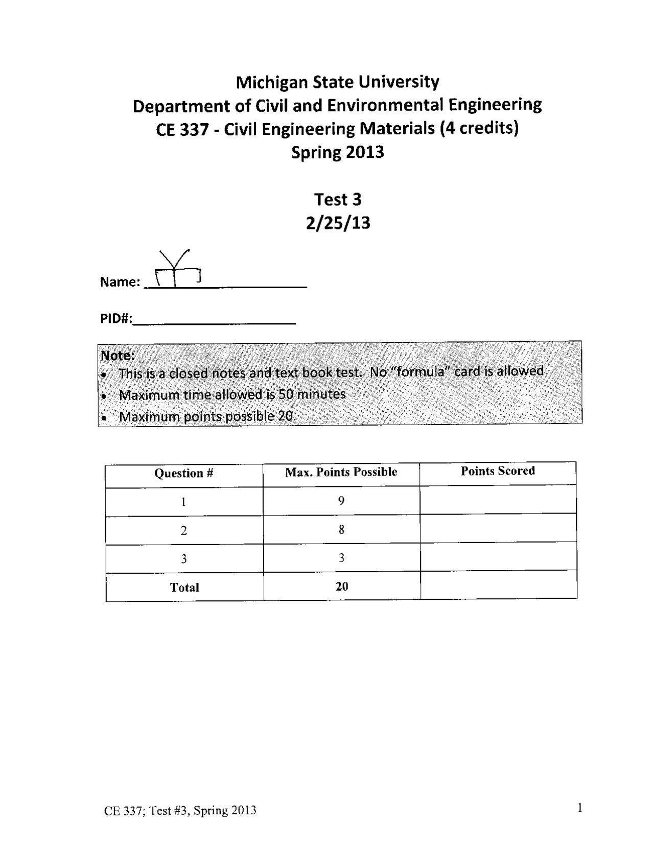 Civil Engineering Materials I Test Solved Ce 337 Docsity
