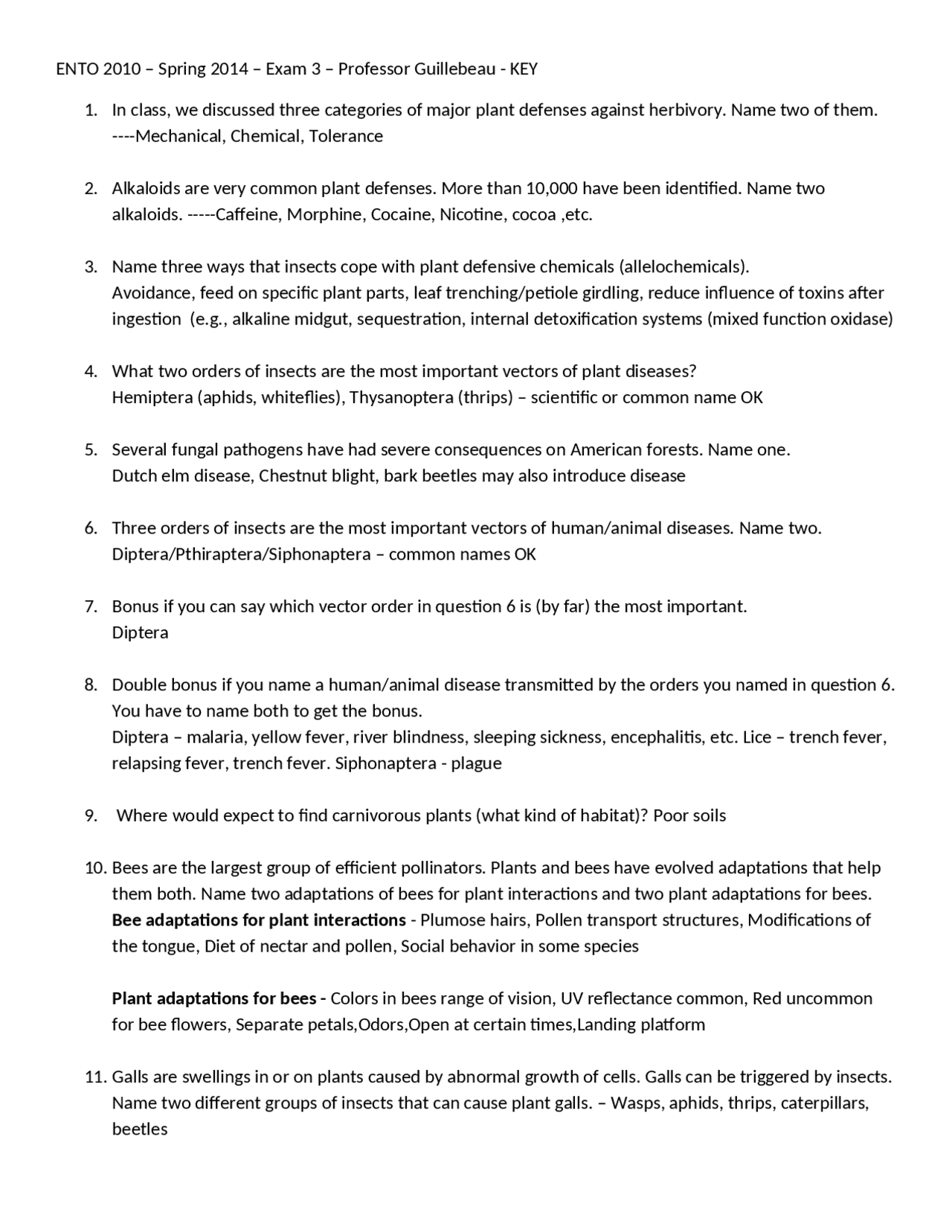 Insects And The Environment Exam 3 With Answers Ento 2010 Docsity