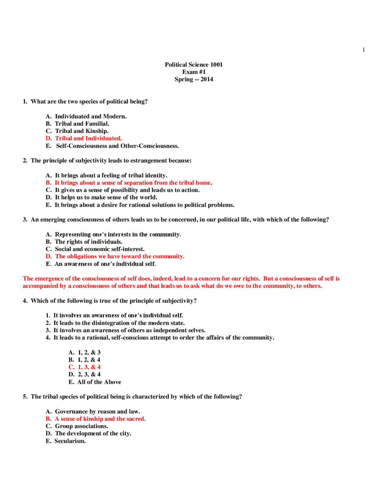 Exam I with Answers for Fundamentals Issues Politics | POLI 1001 ...