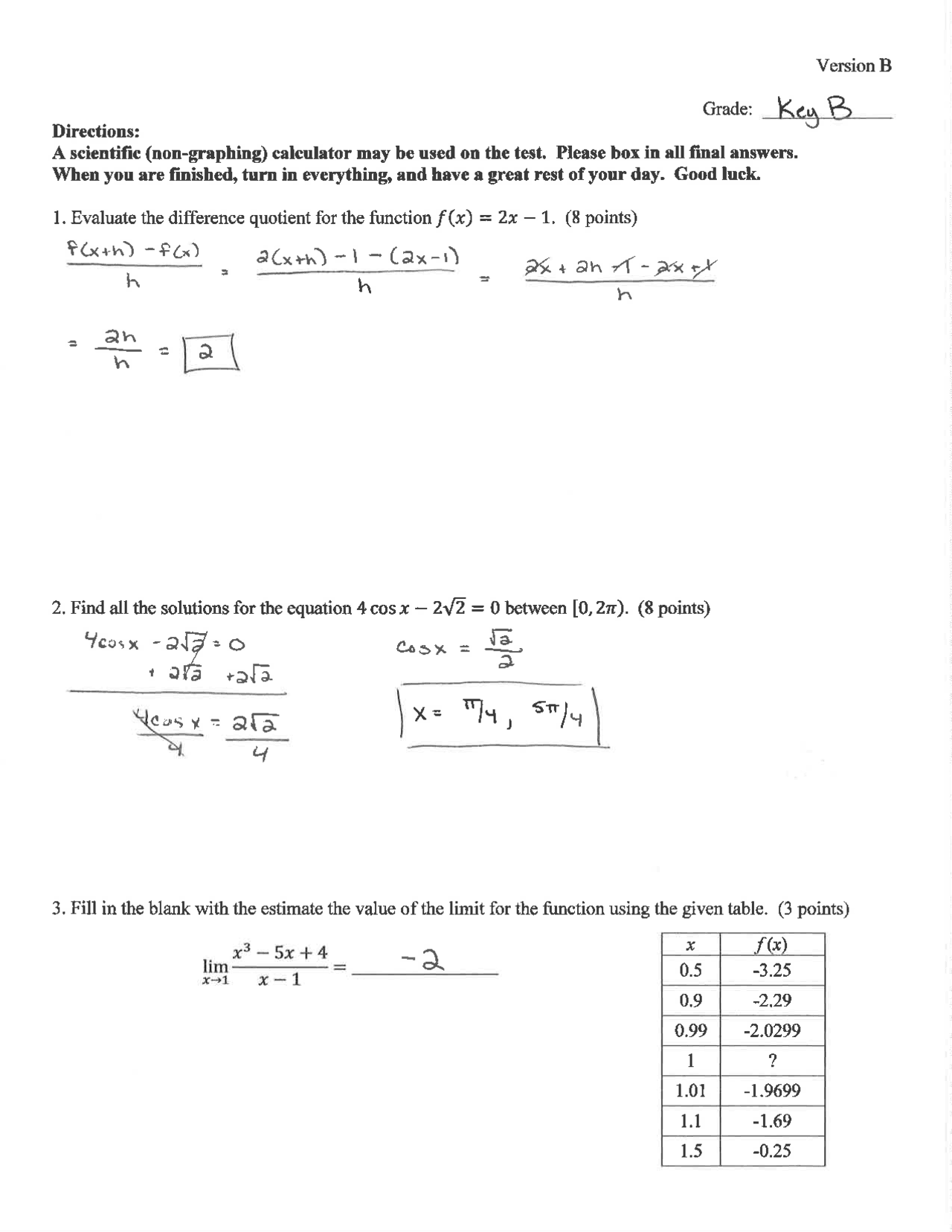 15 Questions With Solutions For Exam 1 Calculus I Ma 1713 Exams