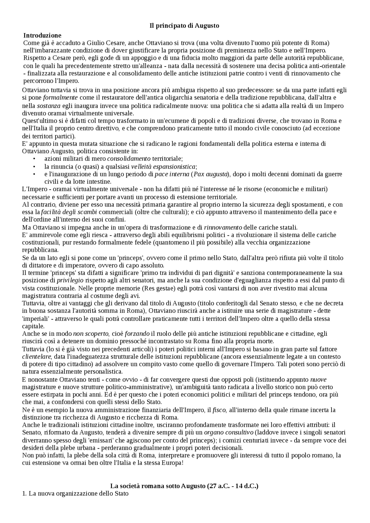 Il Principato Augusto Docsity