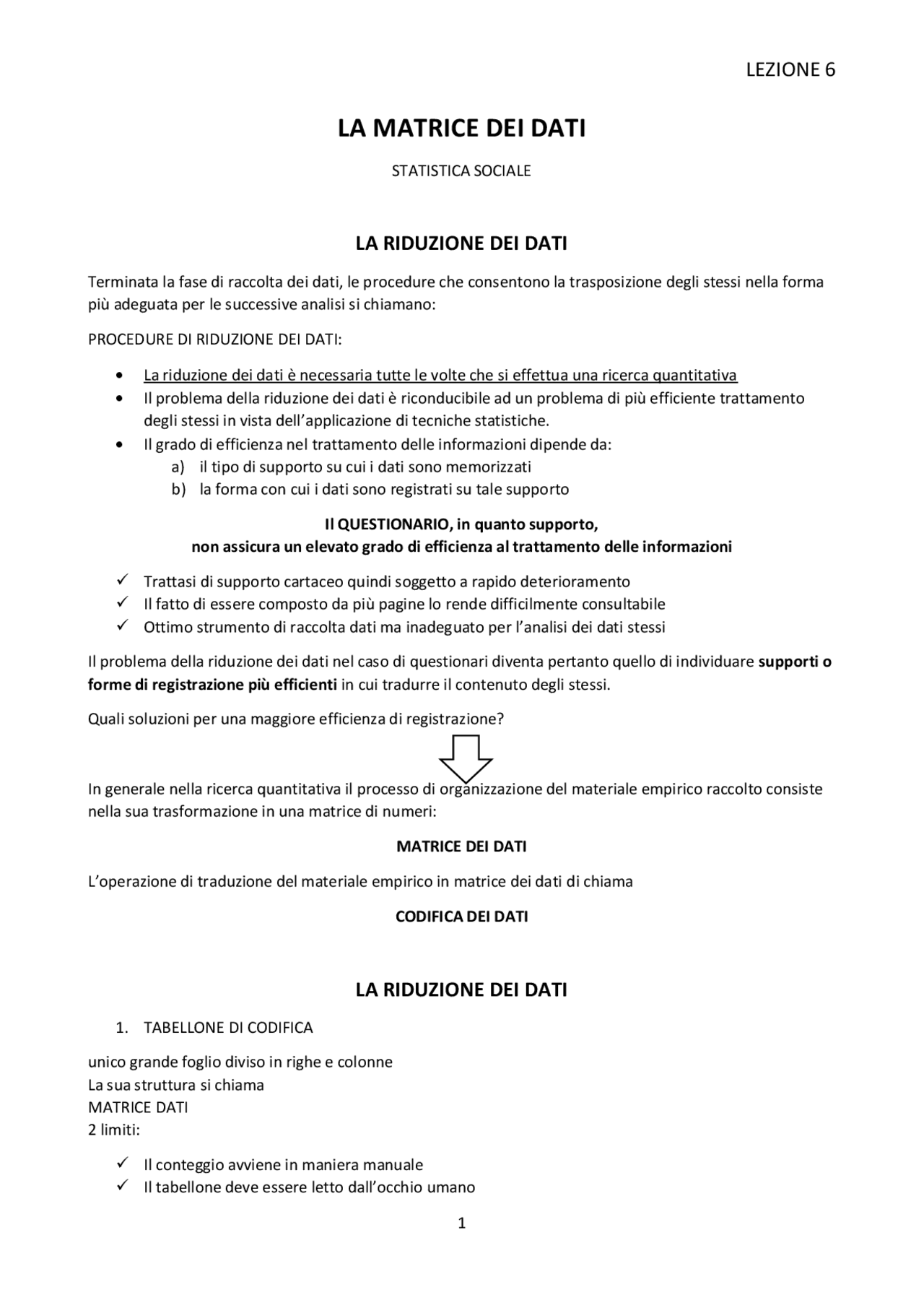 La Matrice Dei Dati Docsity