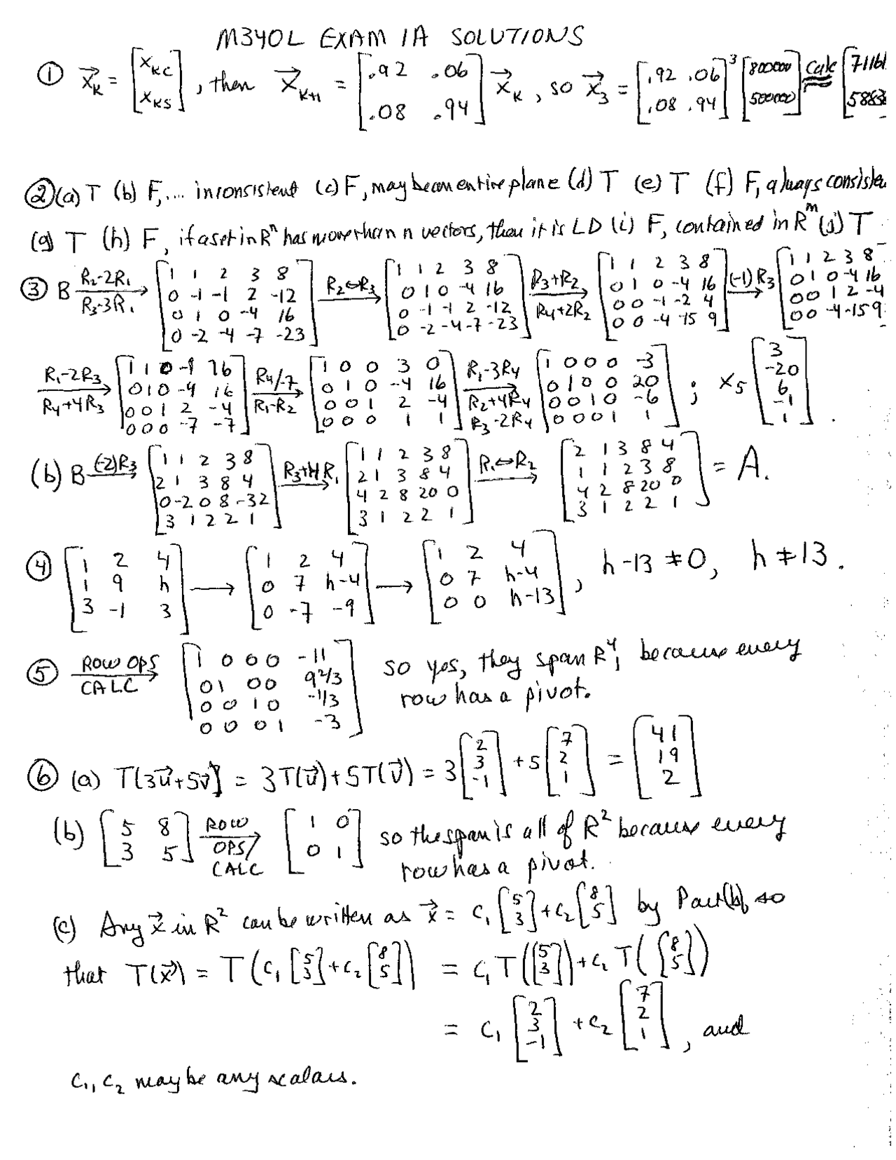 Resolution For Exam 1 A Matrices And Matrix Computations M 340l