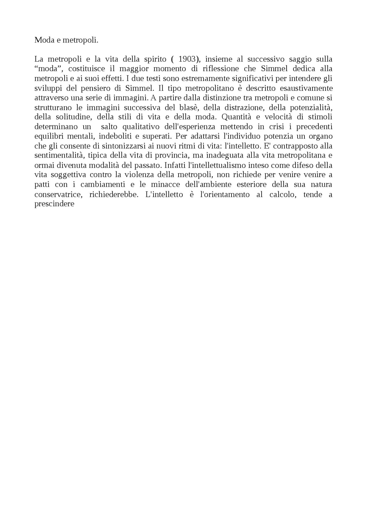 Moda E Metropoli Simmel Docsity
