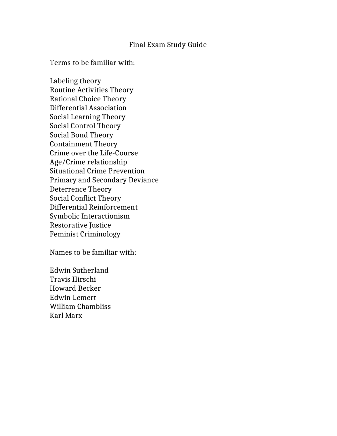 Final Exam Study Guide - Theories of Crime and Deviance | CJUS - Docsity