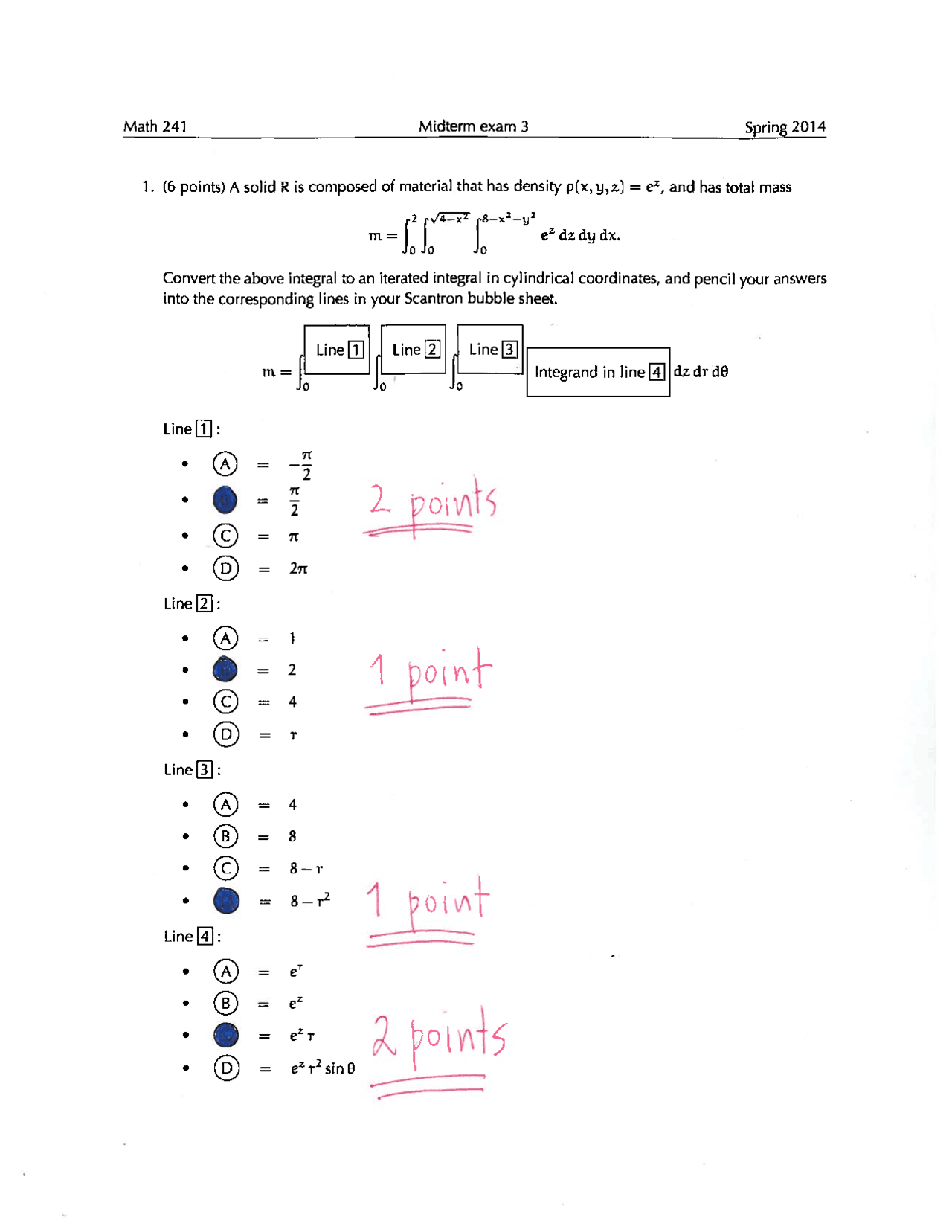 8 Solved Problems In Exam 3 On The Calculus Lll Math 241 Docsity