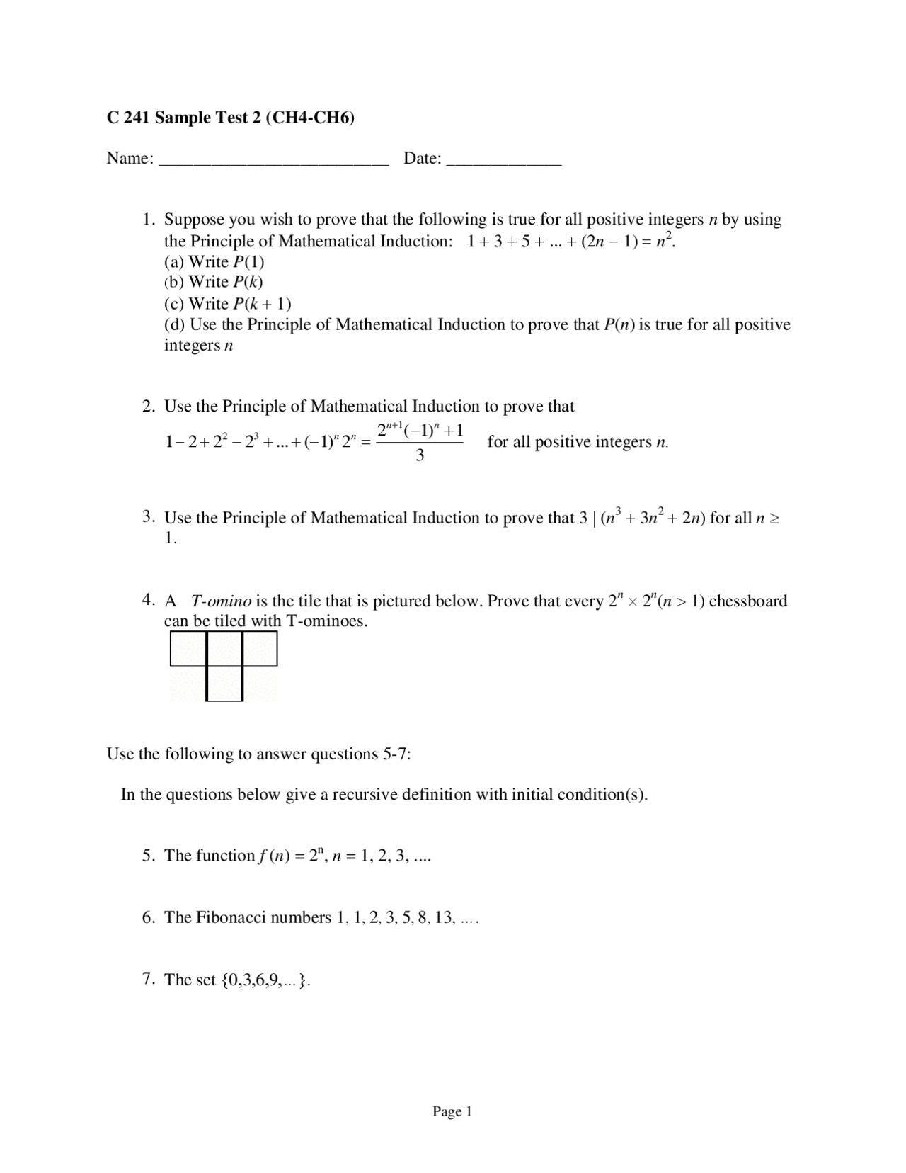 Sample Test 2 Discrete Structures For Computer Science Csci Docsity