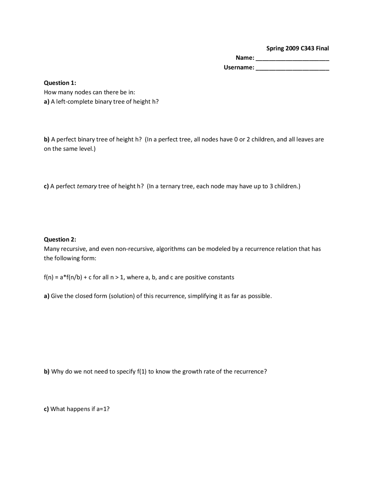 Final Spring 2009 Data Structures Csci Docsity