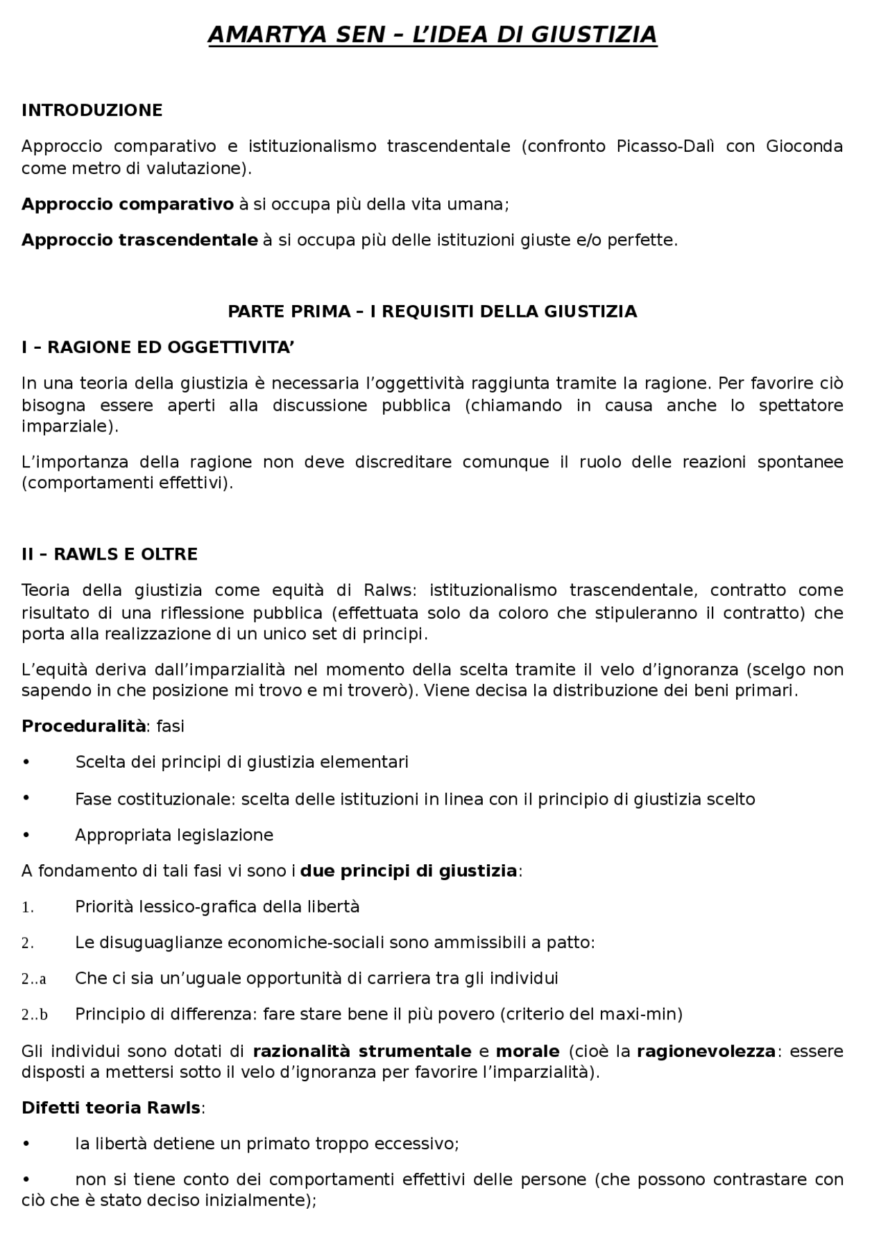 Amartya Sen Lidea Di Giustizia Docsity