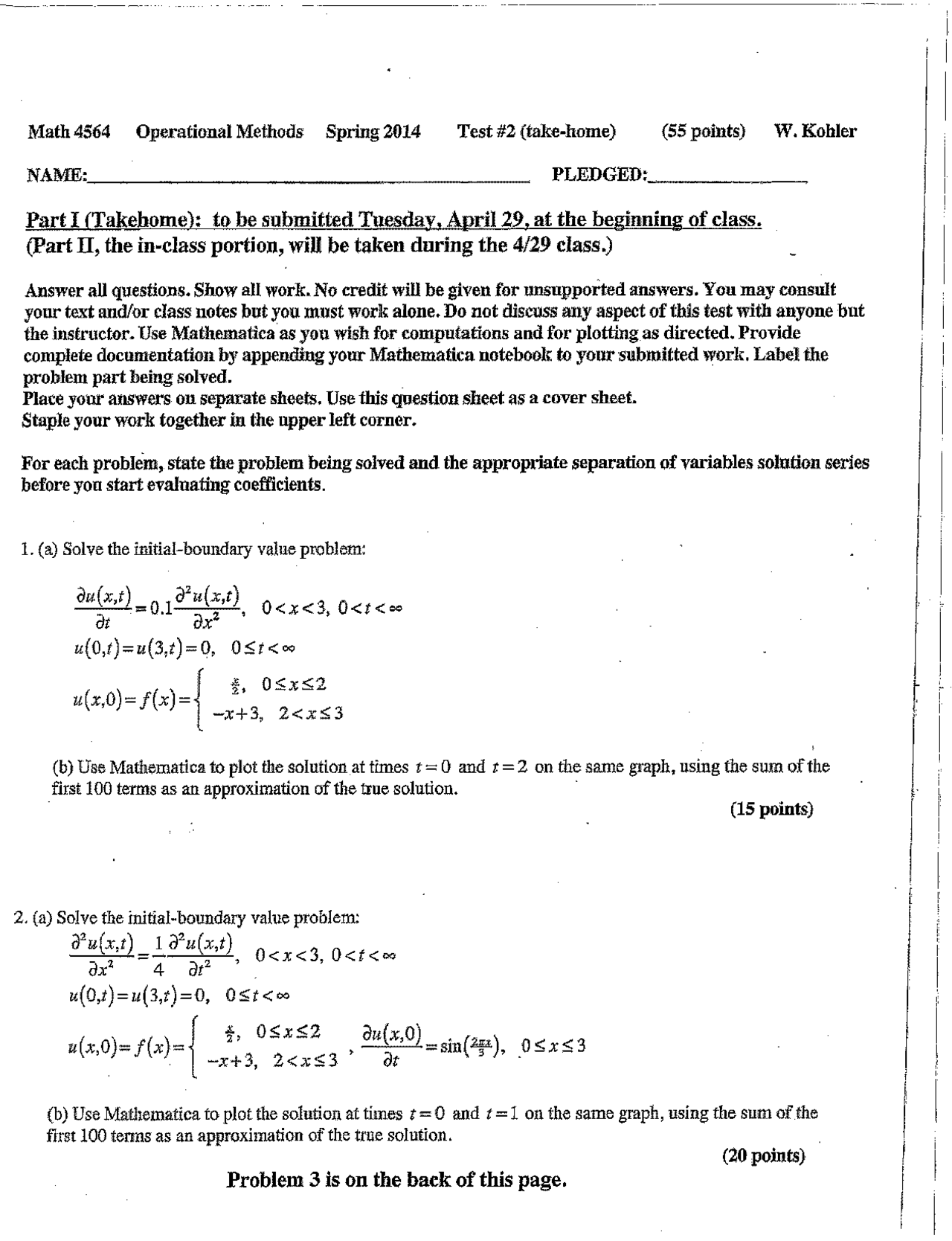 Questions On Operational Methods With Solution Exam 2 Math 4564