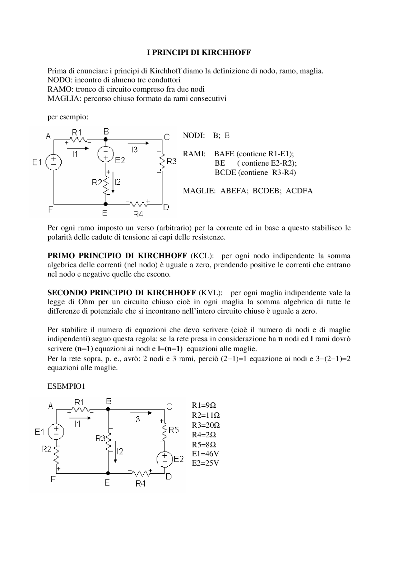 I Principi Di Kirchhoff Docsity