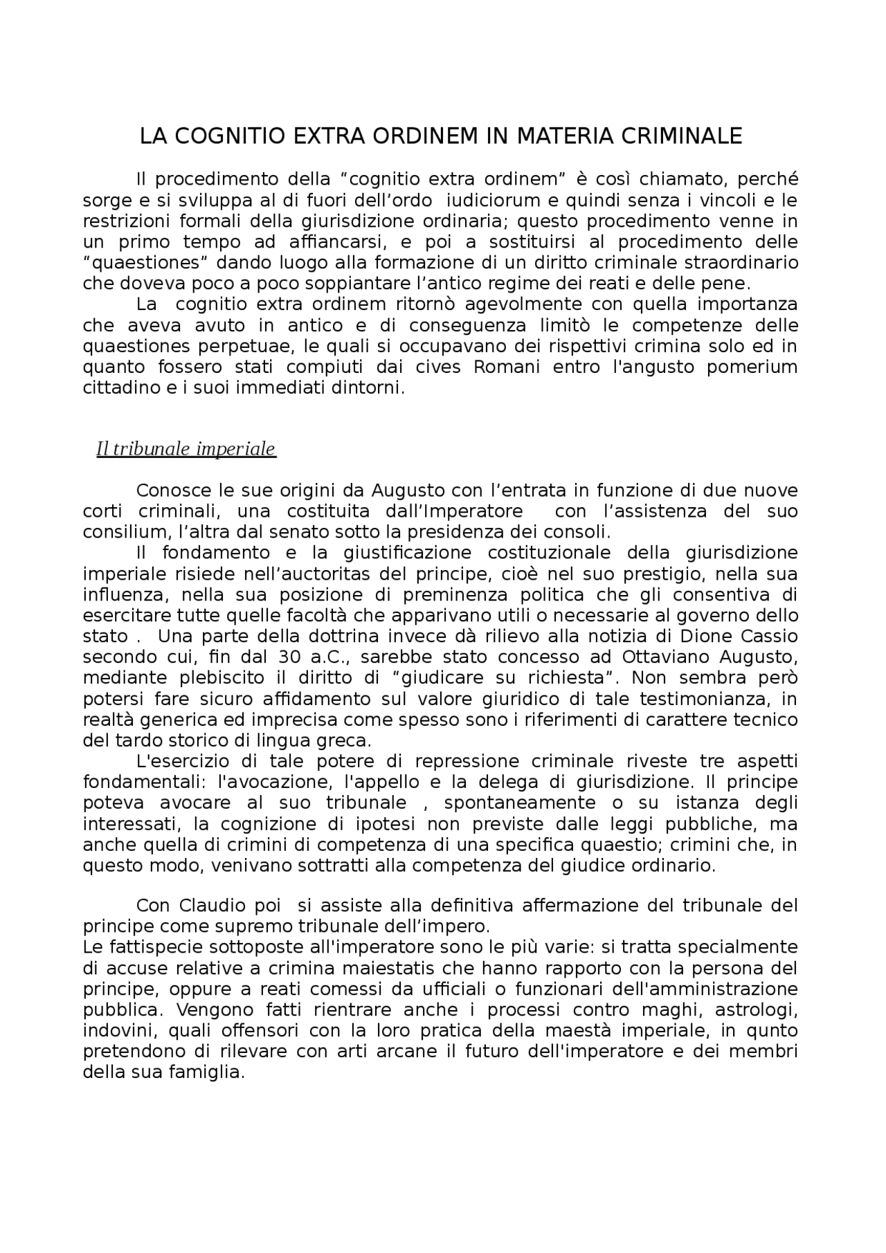 Cognitio extra ordinem - Docsity