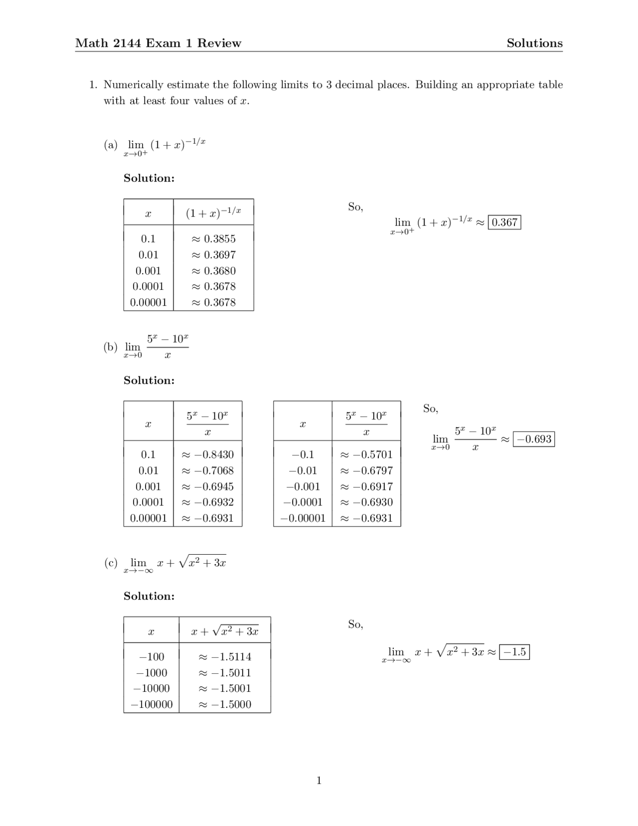 22 Problems with Solutions on Calculus I - Exam 1 Review | MATH 2144 ...