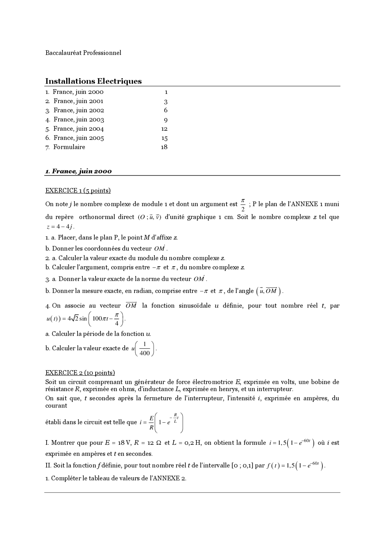 Notes Mathématique Installations Electriques 1° Partie Docsity