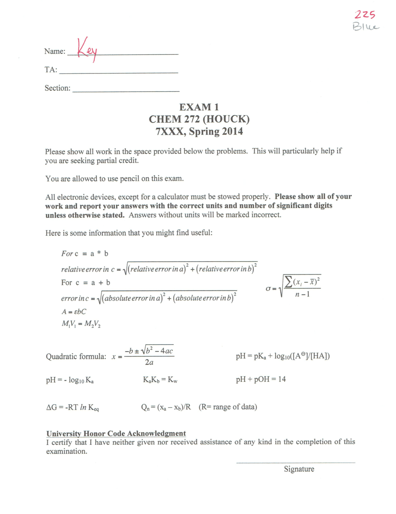 General Bioanalytical Chemistry Lab - Exam 1 with Solution | CHEM 272 ...