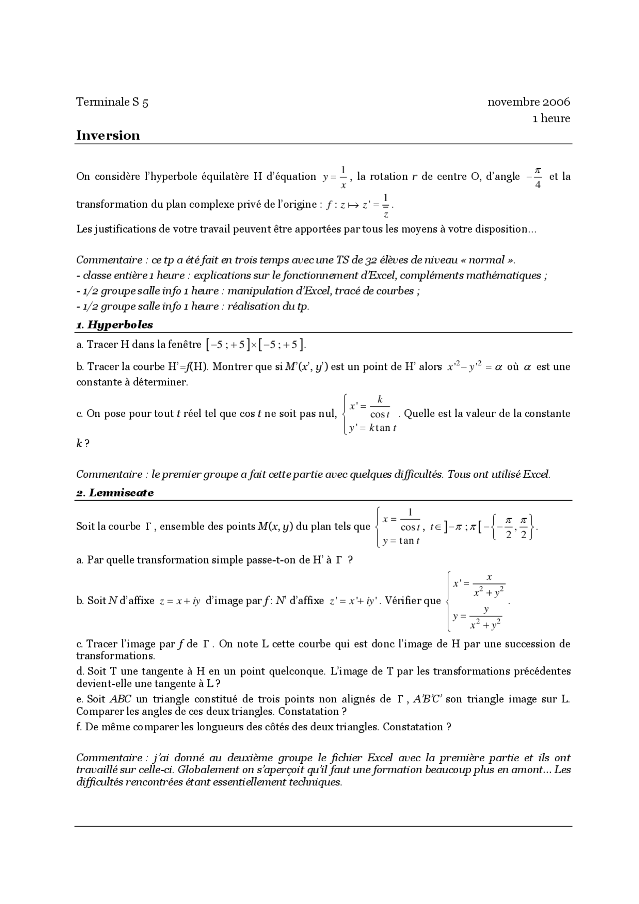 Exercices de mathématique 7 - Inversion - Docsity