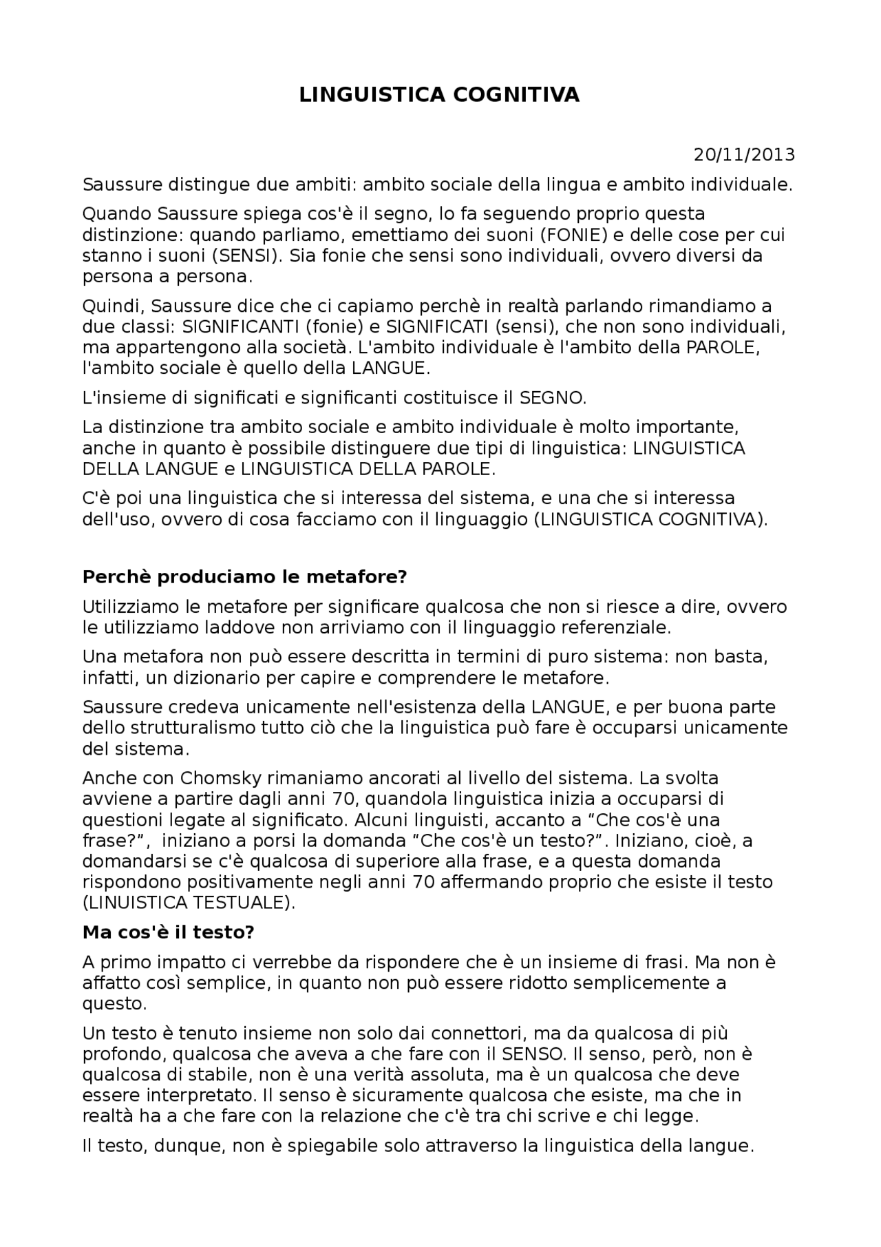 Linguistica Cognitiva Docsity