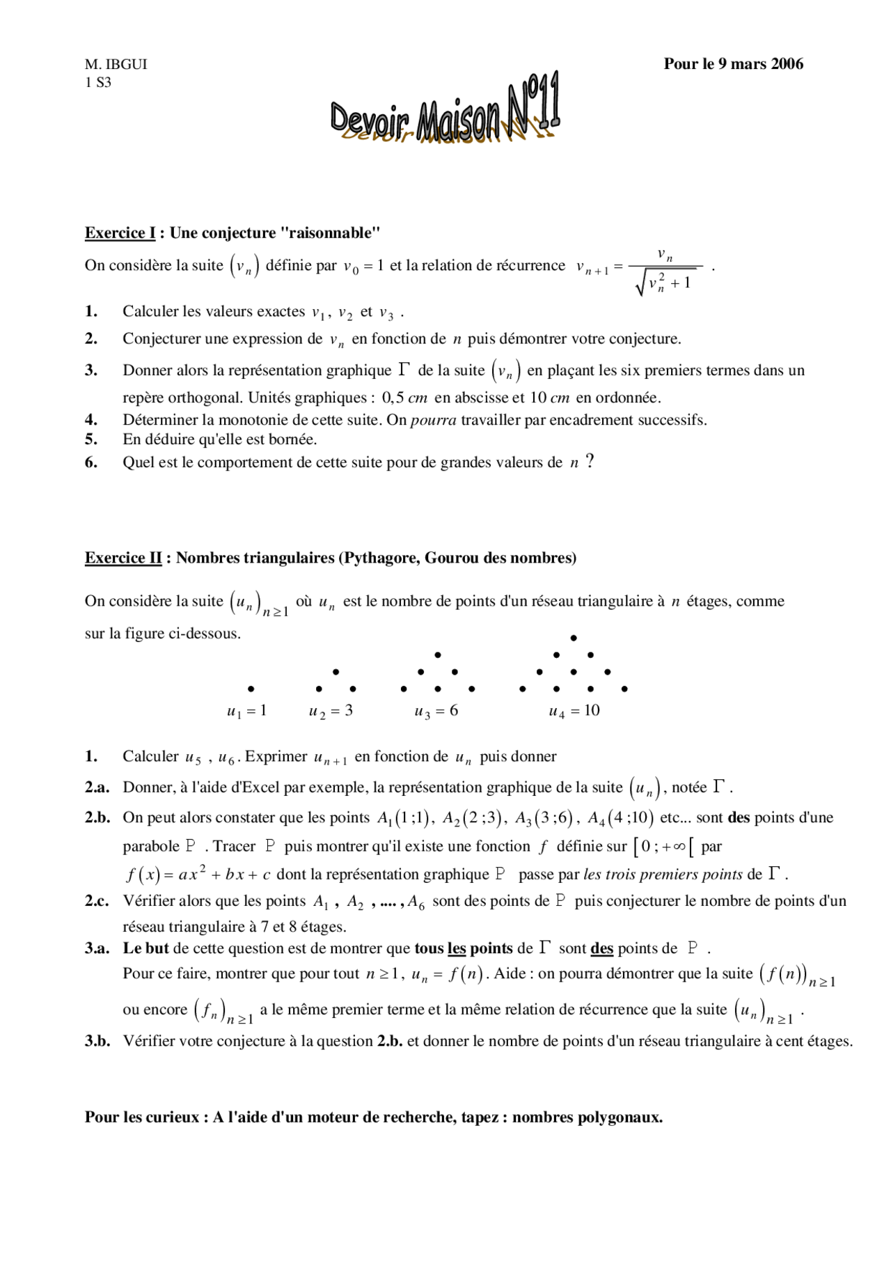 Exercices De Sciences Mathématiques 11 Docsity