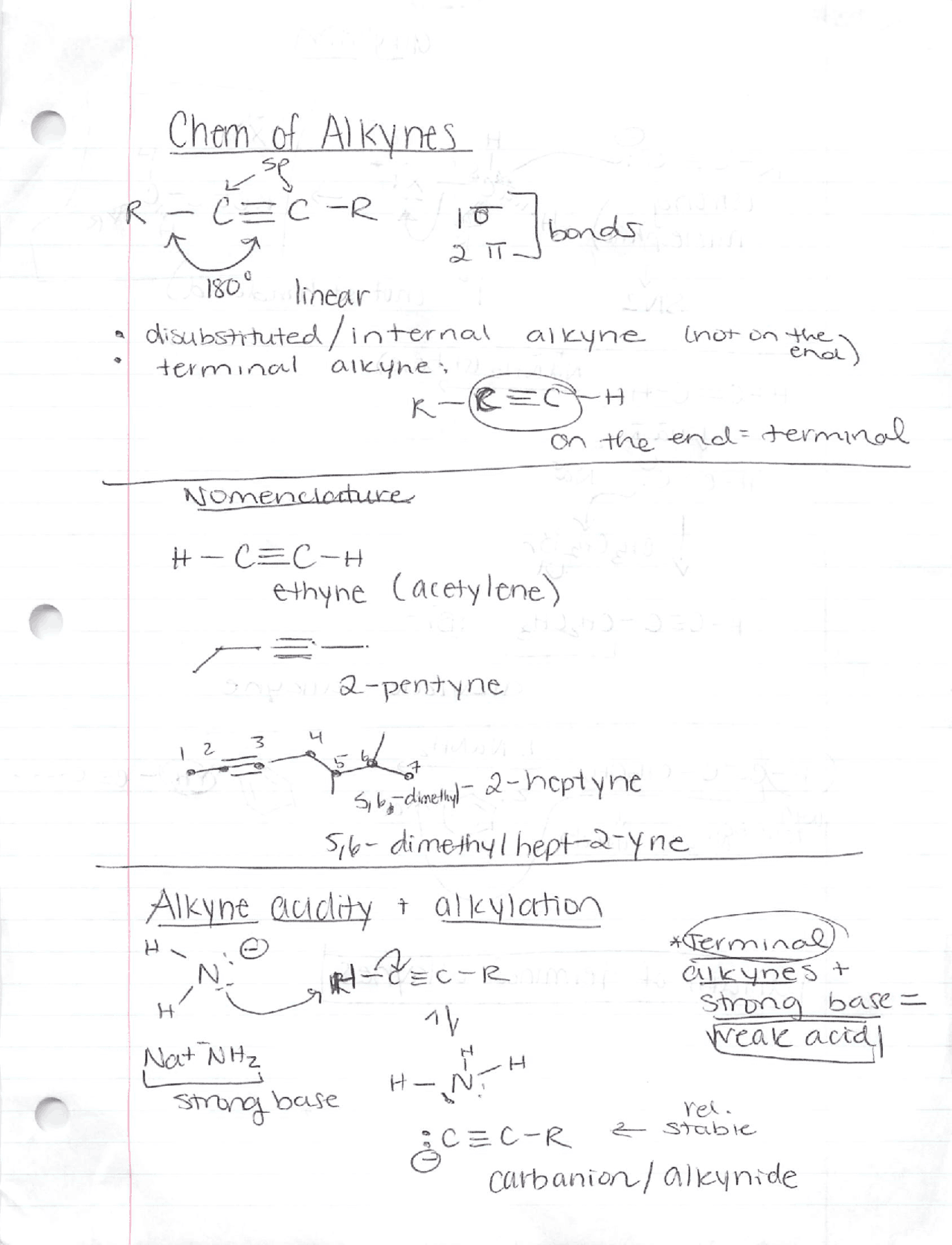 Handwritten Notes on Alkynes | Organic Chemistry I | CHEM 231 - Docsity