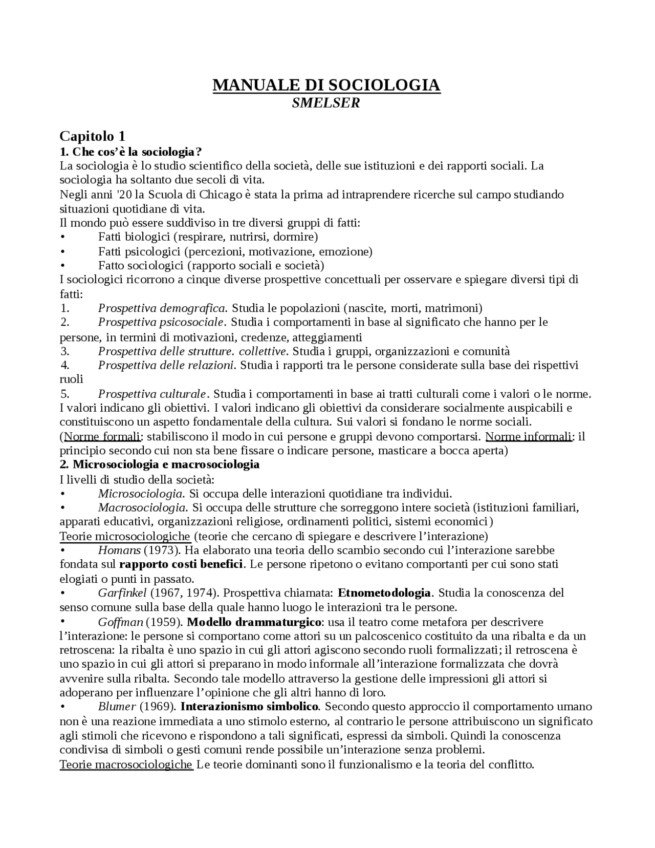 Manuale Di Sociologia Smelser Docsity