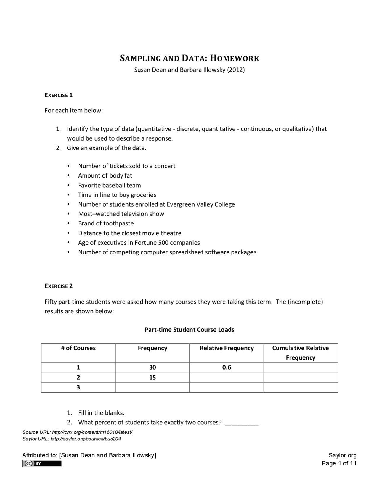 Sampling And Data Business Statistics Homework Docsity