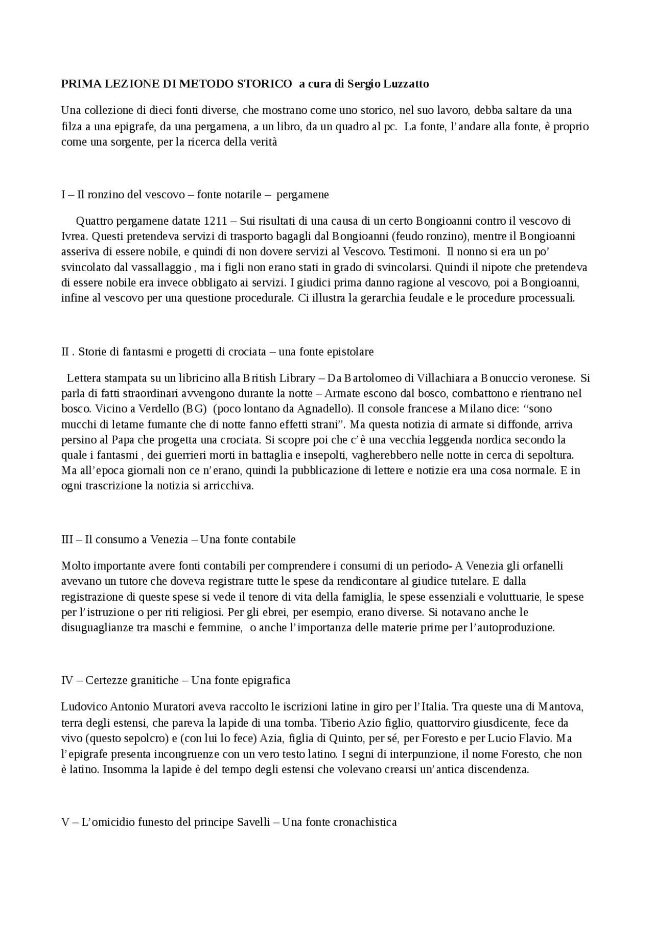 Prima Lezione Di Metodo Storico Docsity