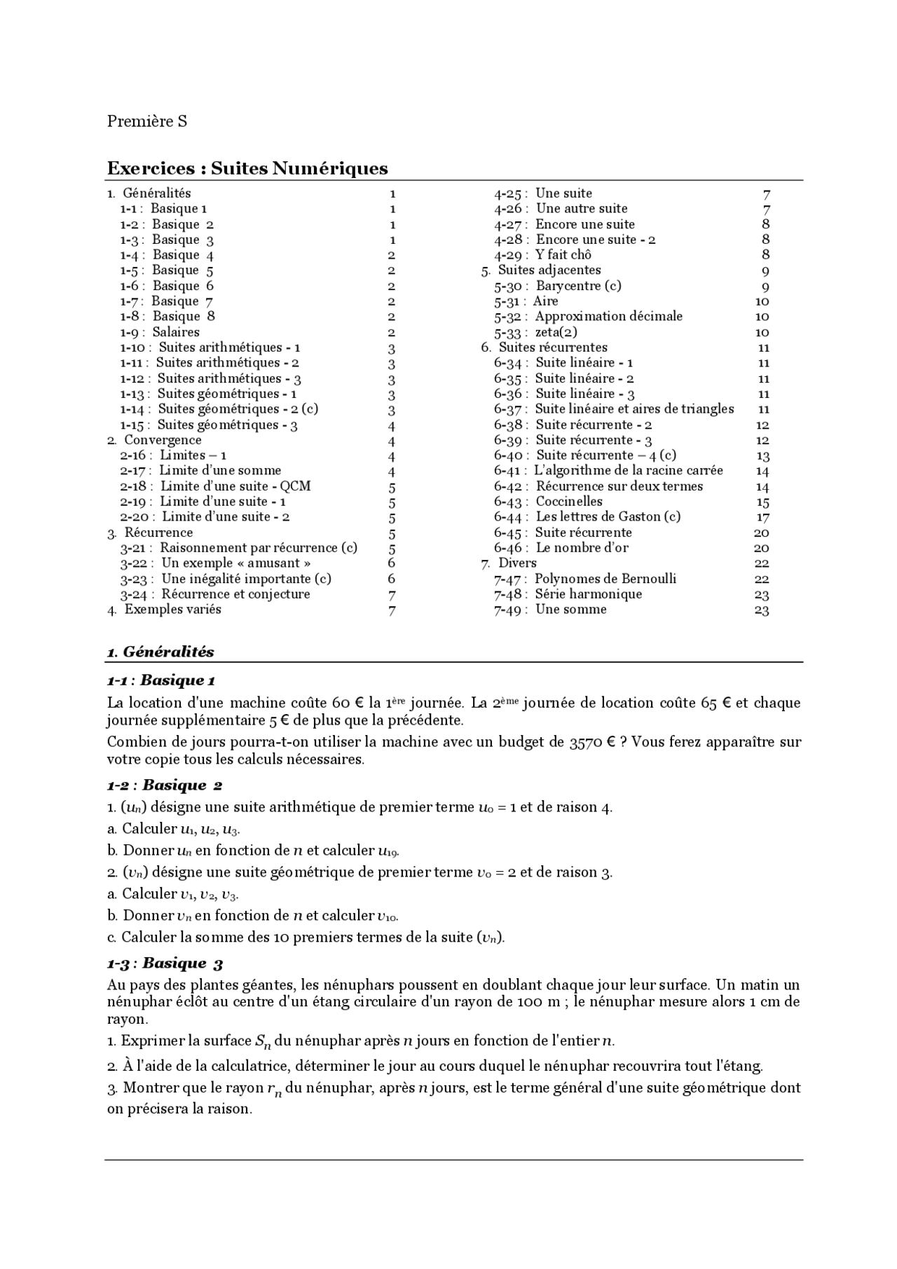 Exercices Les Suites 1° Partie Exercices Méthodes Mathématiques