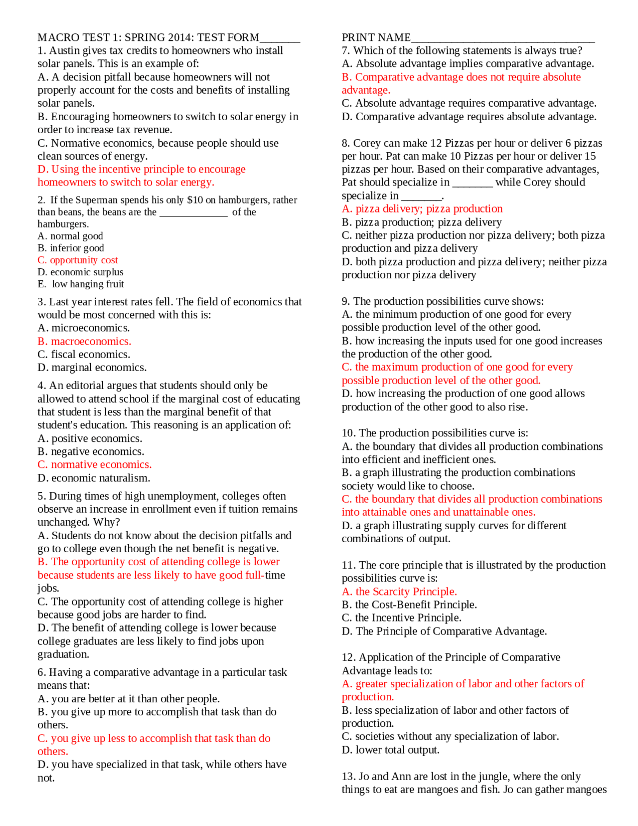 Macroeconomy Multiple Choice Test With Answers Eco 2315 Docsity