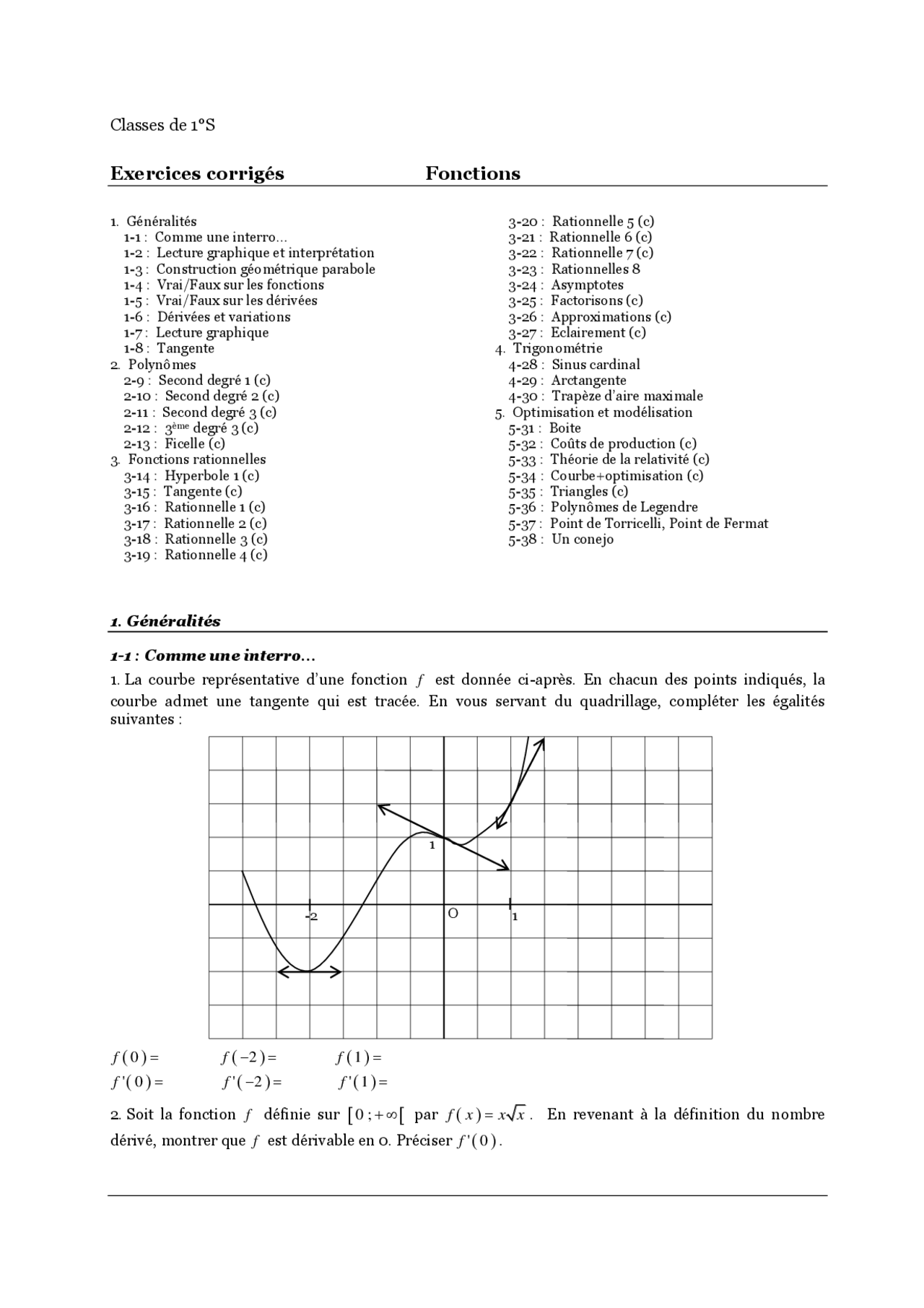 Exercices Fonctions 1° Partie Correction Docsity
