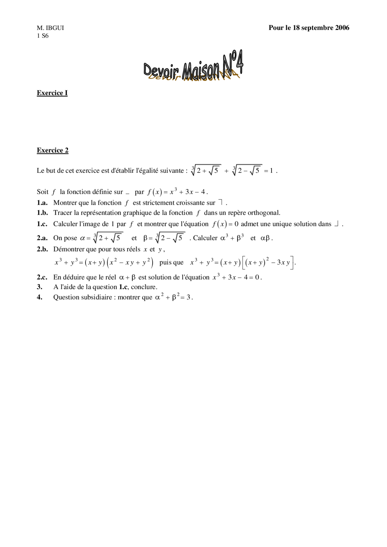 Examen De Mathématique 1 Docsity