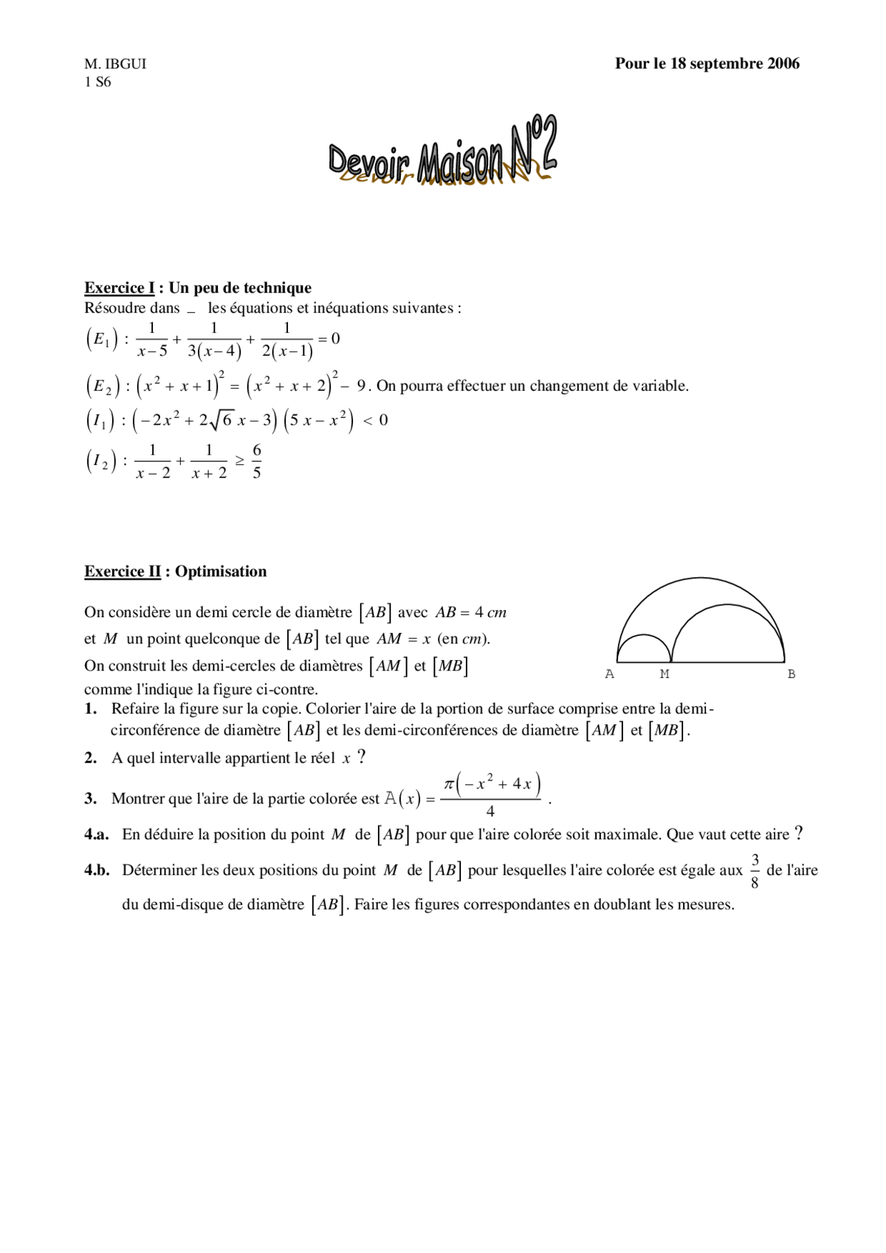 Examen de mathématique 5 - Docsity