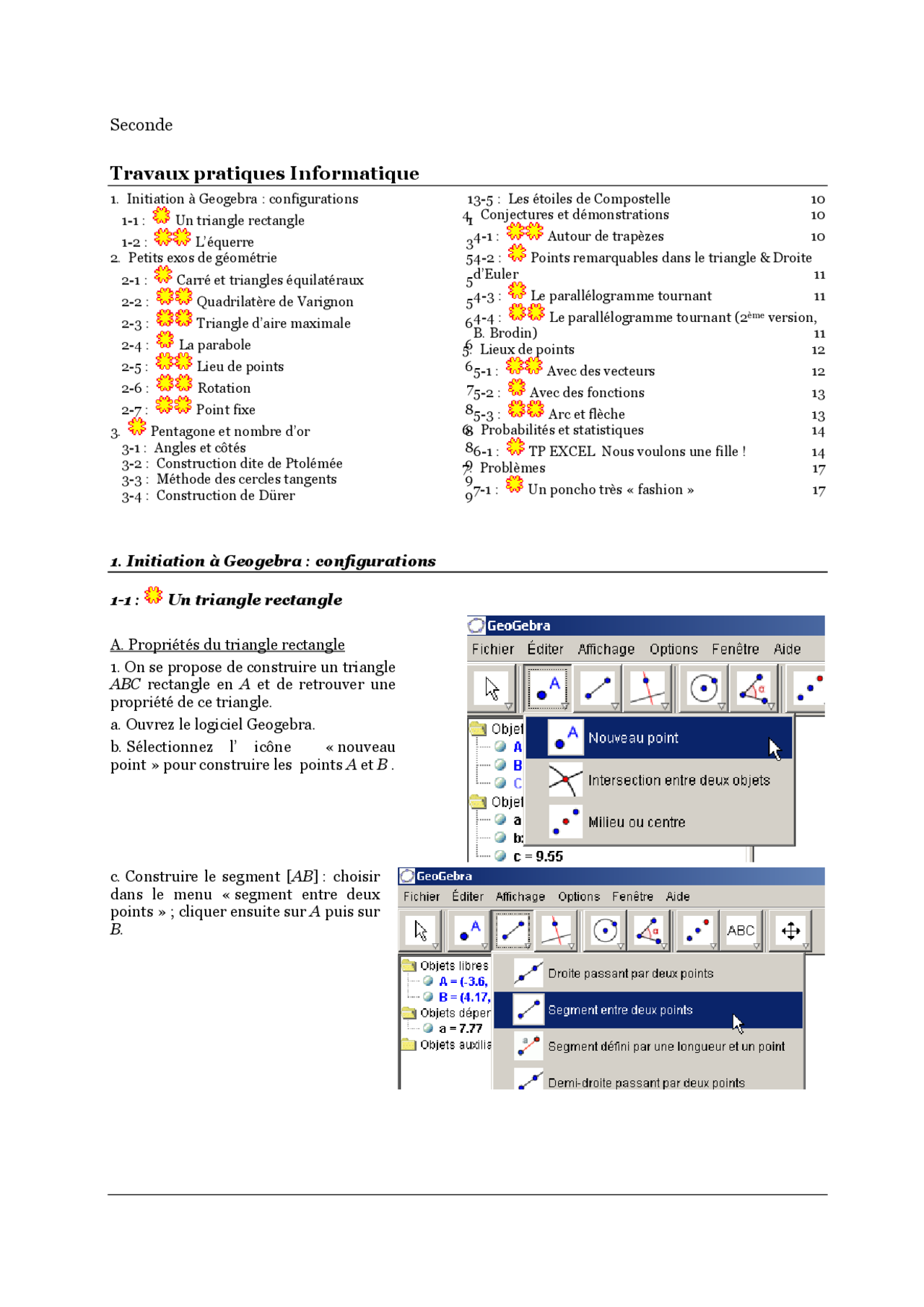 Travaux Pratiques Informatique 1° Partie Docsity